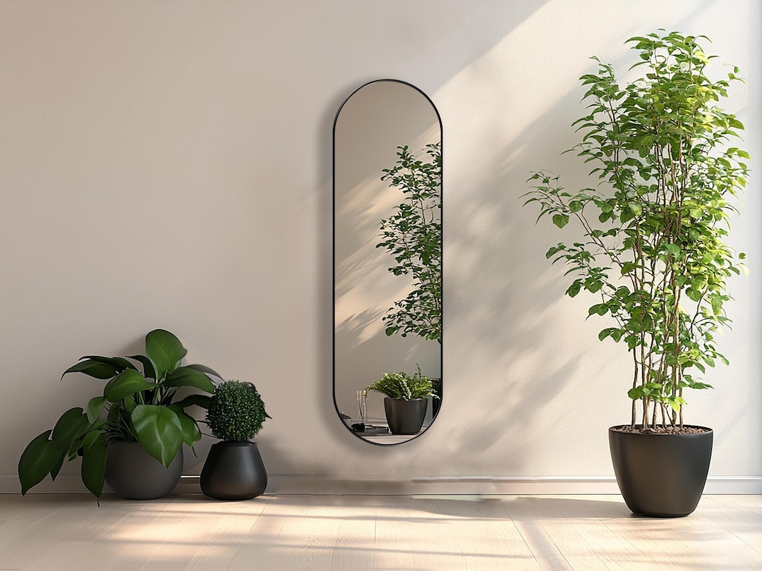 Capsule Mirror | Pill Shaped Mirror | Full Length Wall Mirror | Black ...