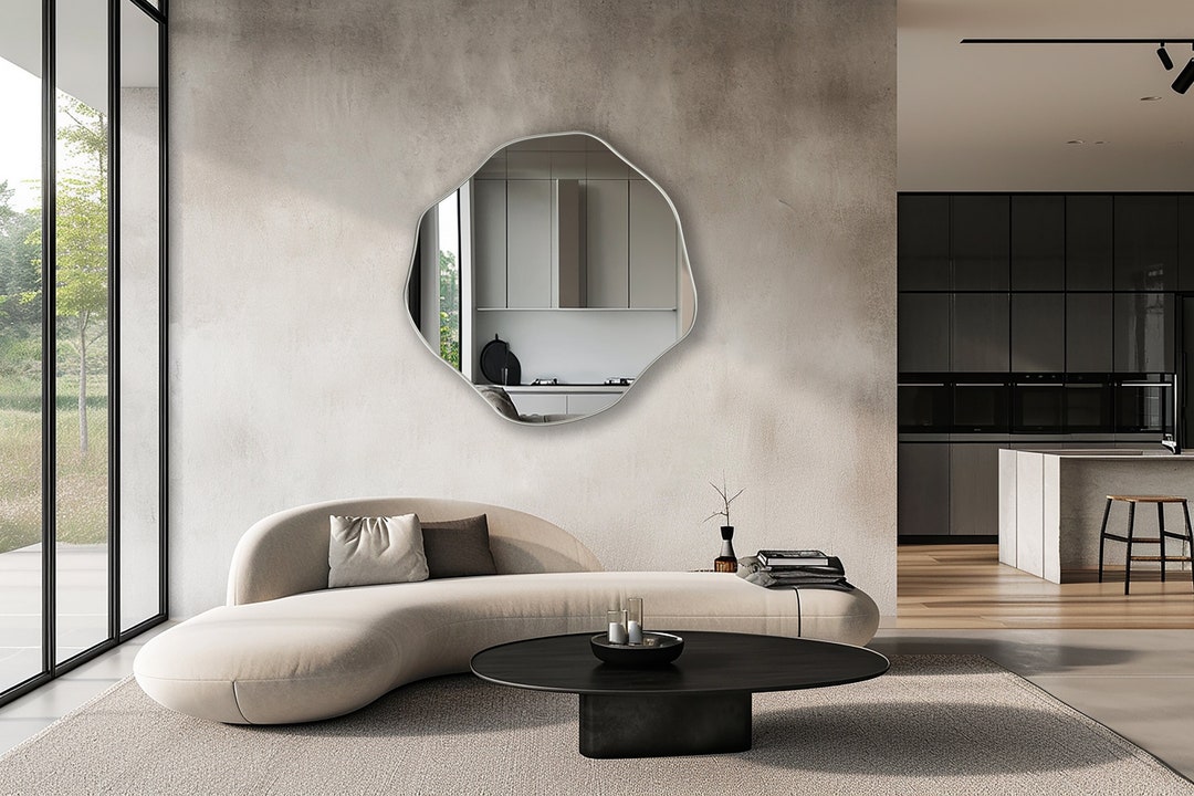 Asymmetric Circle Mirror, Unique Wall Mirror, Organic Mirror, Distinctive Round Mirror ...