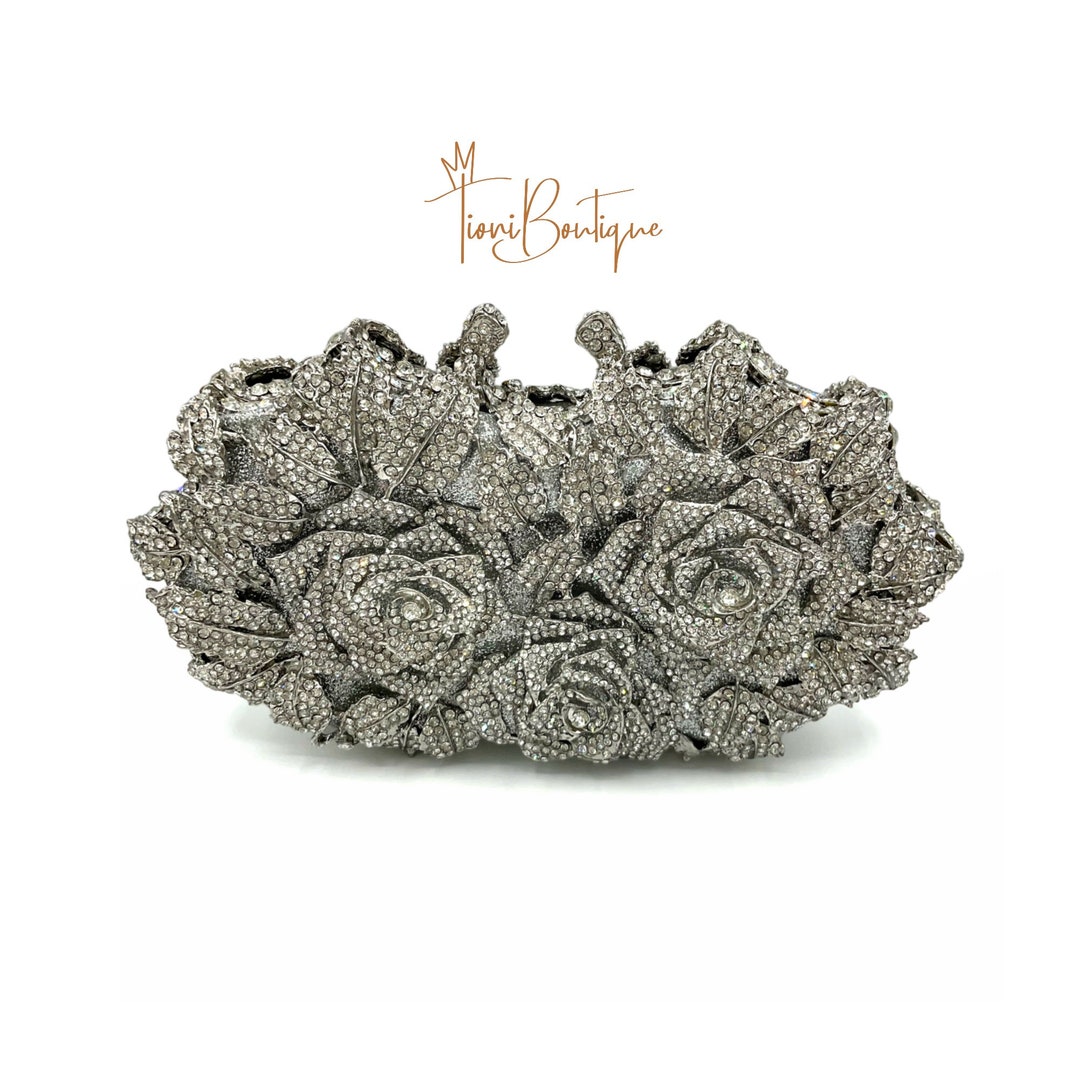 Luxury Silver Diamante Evening Handbag Bridal Wedding Clutch - Etsy