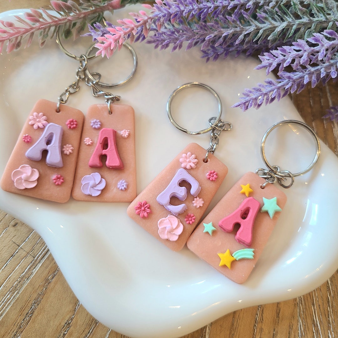 Polymer Clay Letter Keychain | Handmade Keychain | Customizable Initial ...