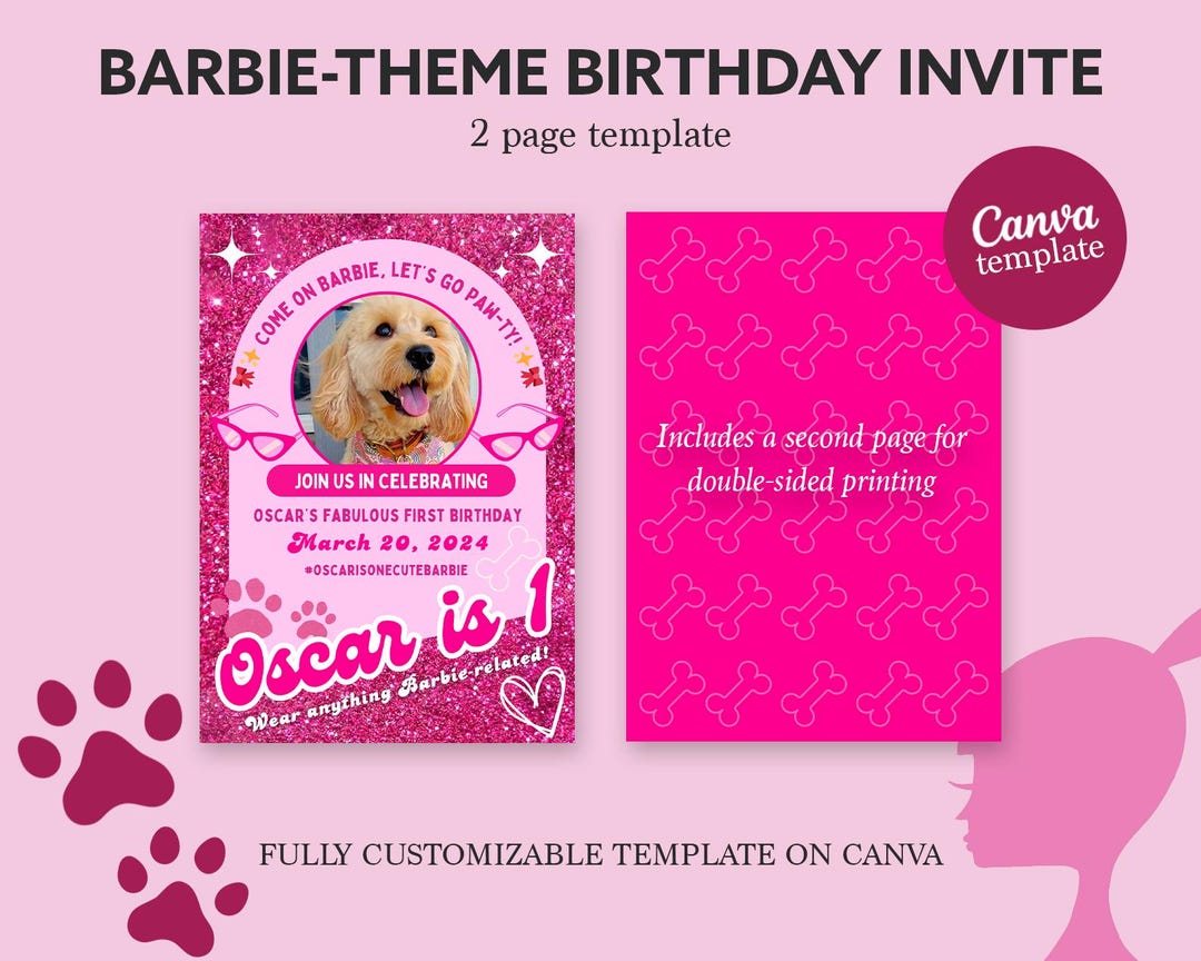 Editable Barbie Dog Birthday Invitation: Custom Photo (digital Download ...