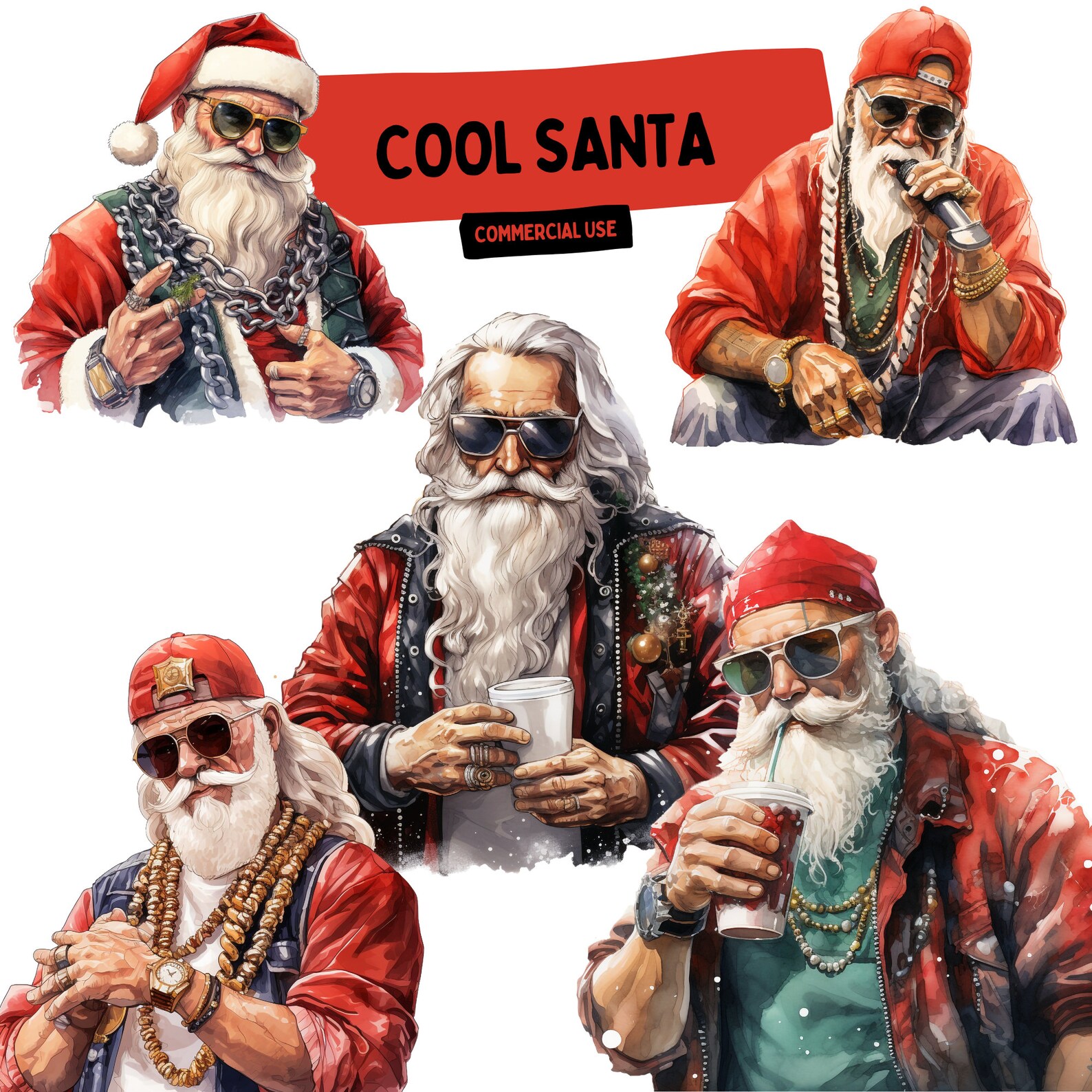 15 Cool Christmas Santa Png, Santa Sublimate, Santa Design, Santa Claus ...