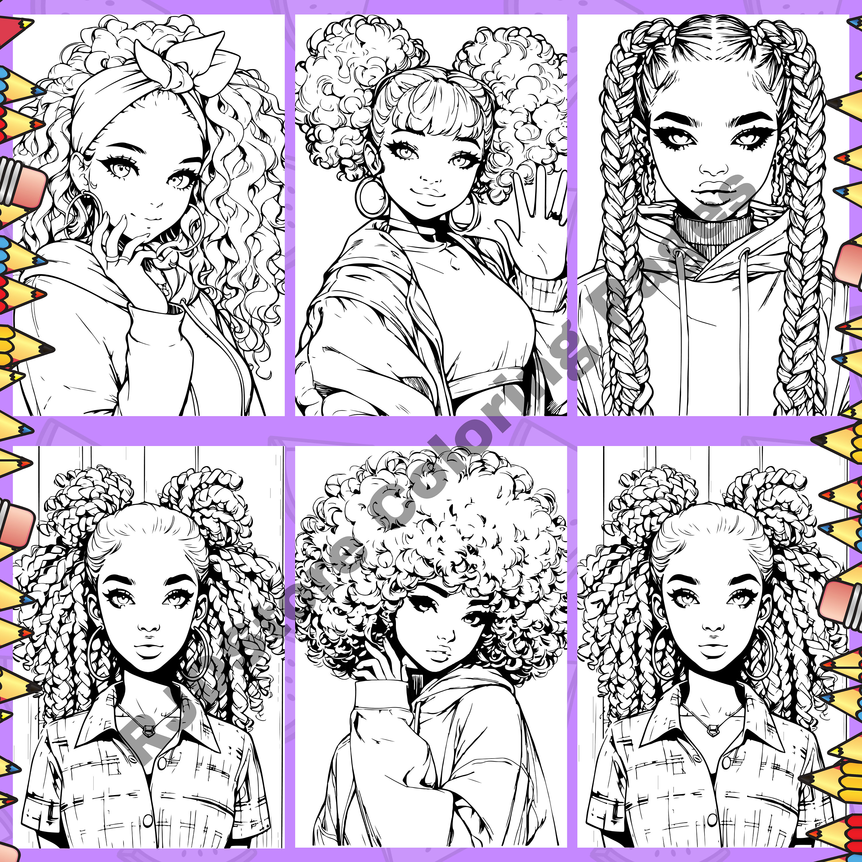 Black Anime Girls Coloring Book, Black Woman, Anime Girls, Coloring ...