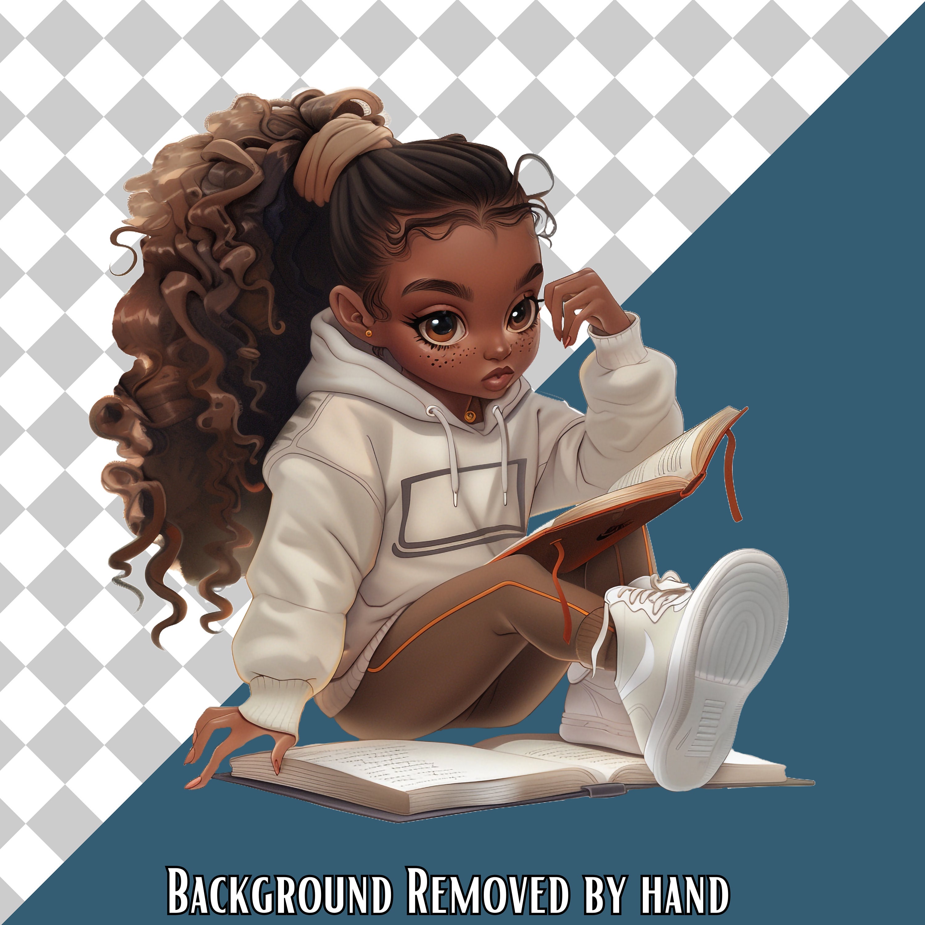 Black Girl Studying Clipart: Watercolor Kids PNG Bundle (digital ...