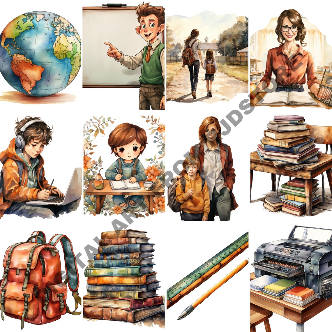 50 Back to School Png, School Clipart Bundle, School Supply, School ...