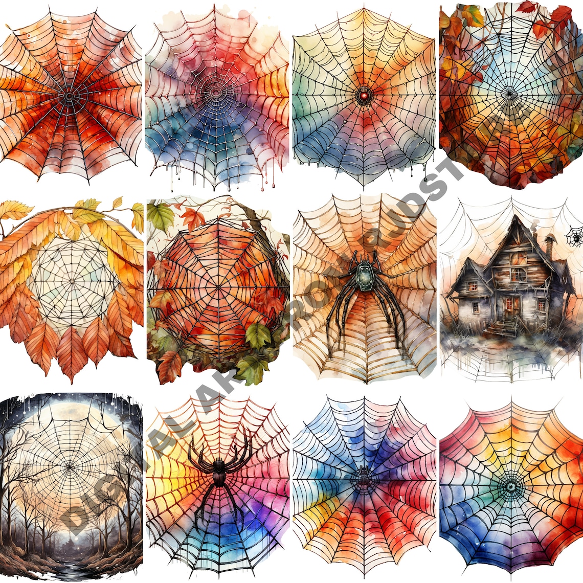 40 Spiderweb PNG Clipart: Watercolor Halloween Horror Graphics - Etsy