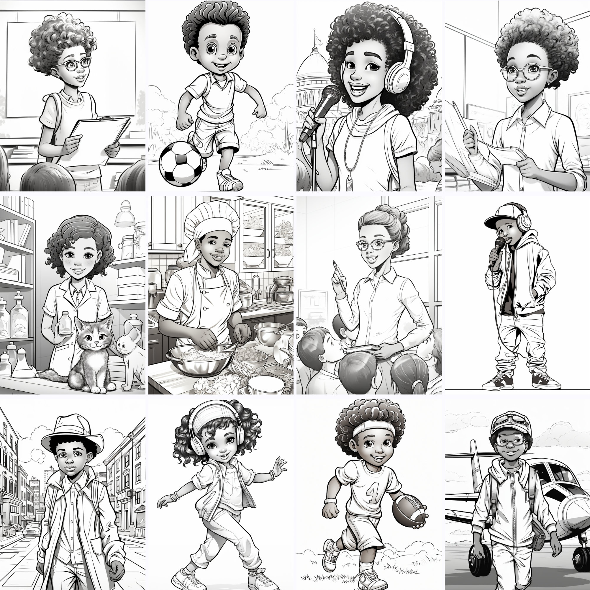 130 Black Kids Dream Job Coloring Page, Black Kids, Black Girl and Boy ...