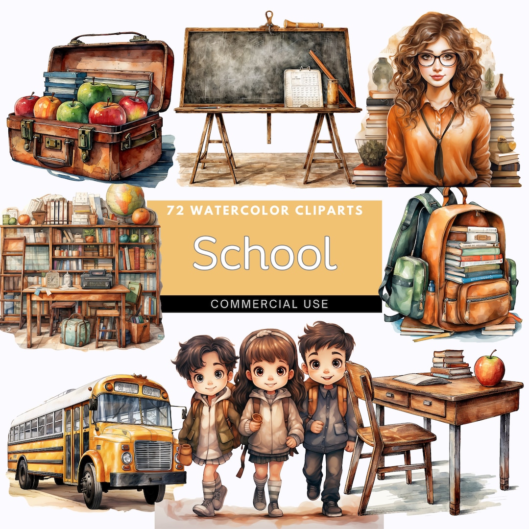 50 Back to School Png, School Clipart Bundle, School Supply, School ...