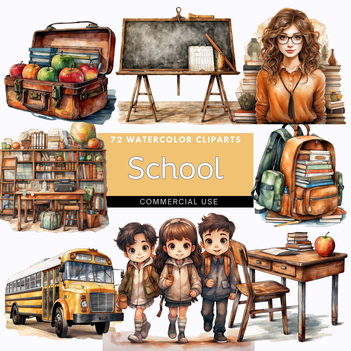 50 Back to School Png, School Clipart Bundle, School Supply, School ...