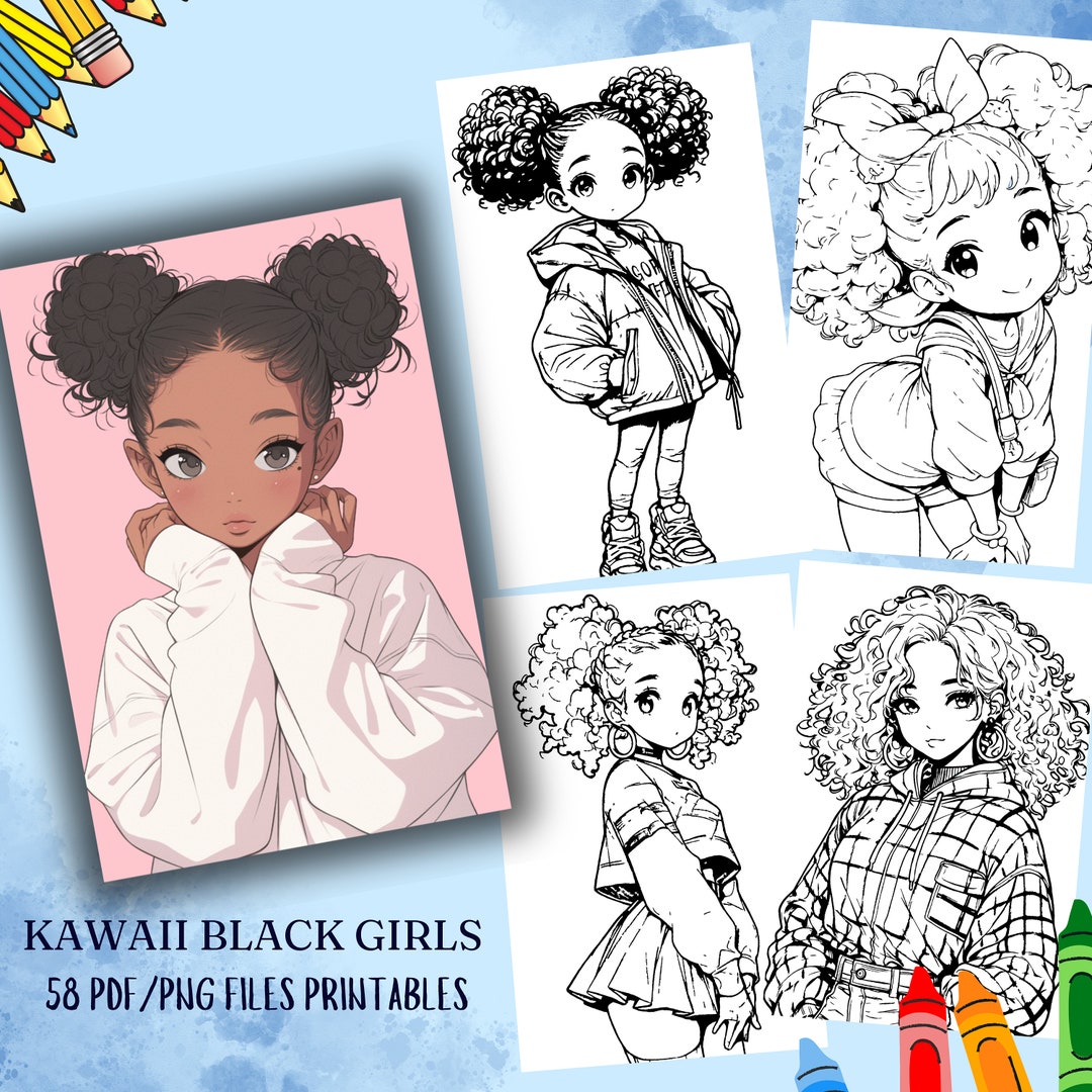 58 Kawaii Black Girls Coloring Pages, Coloring Book, Coloring Sheet ...