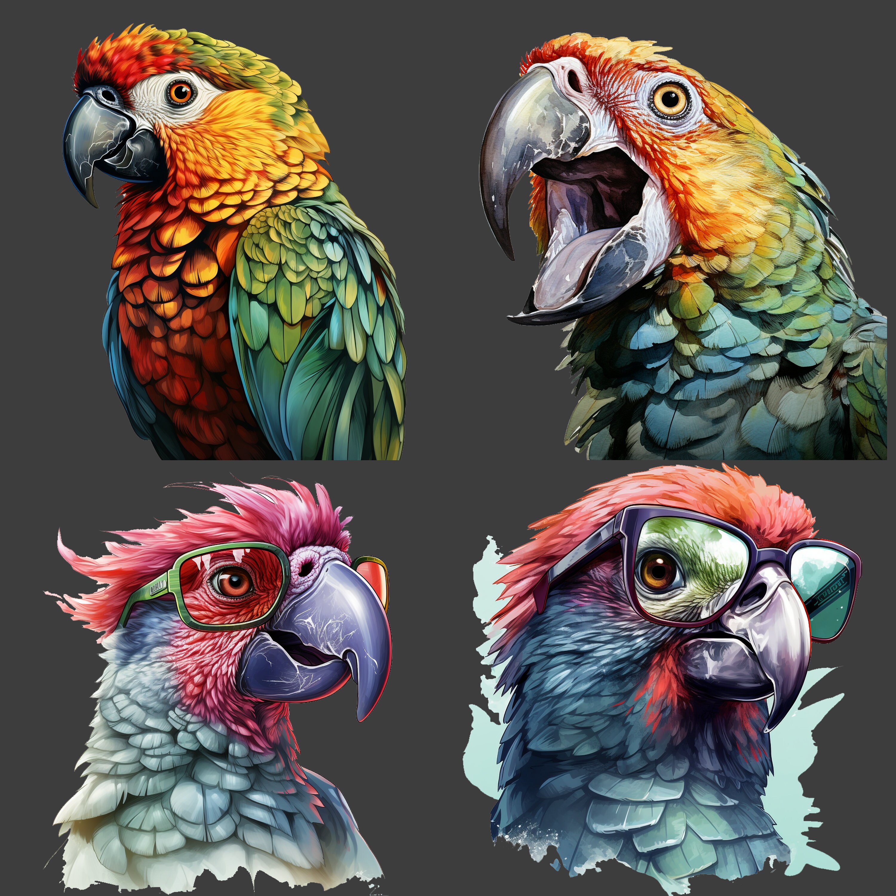 55 Watercolor Parrot Cliparts, Tropical Bundle, Birds, Vacation, Beach ...