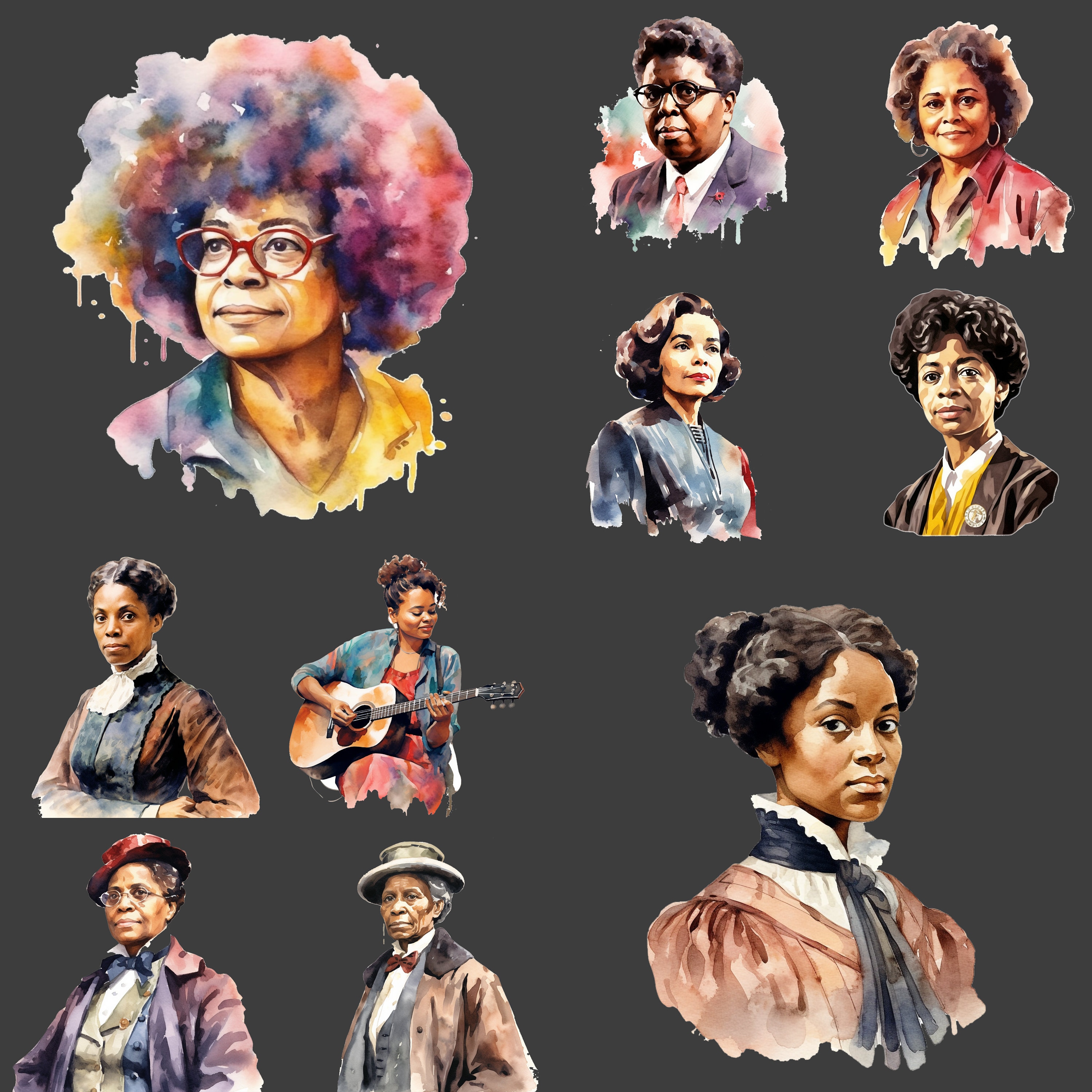 Watercolor Black History Woman Clipart: Afro American History (digital ...