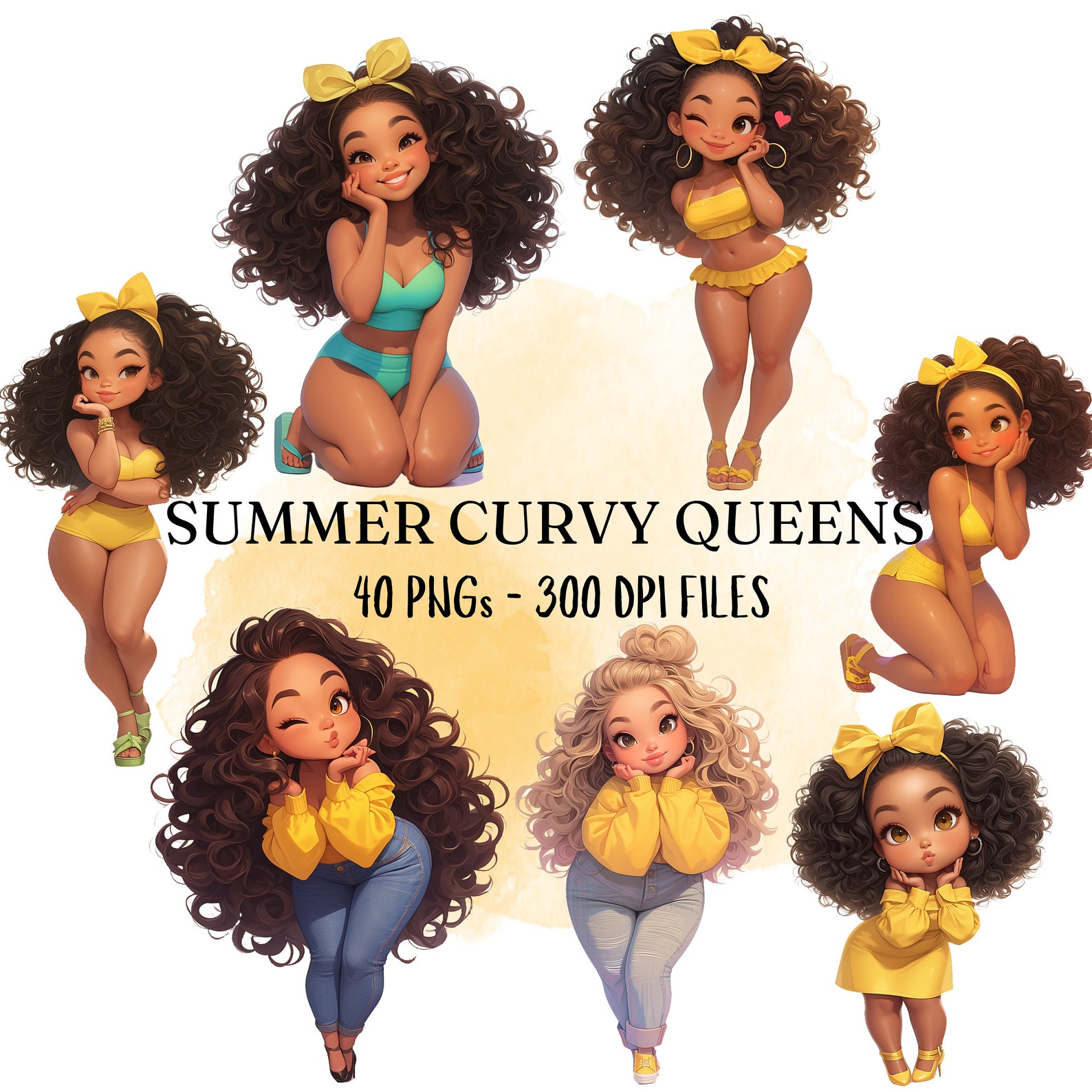 Curvy Girl Clipart Bundle, Curvy Woman, Summer Girls, Fashionable Girl ...