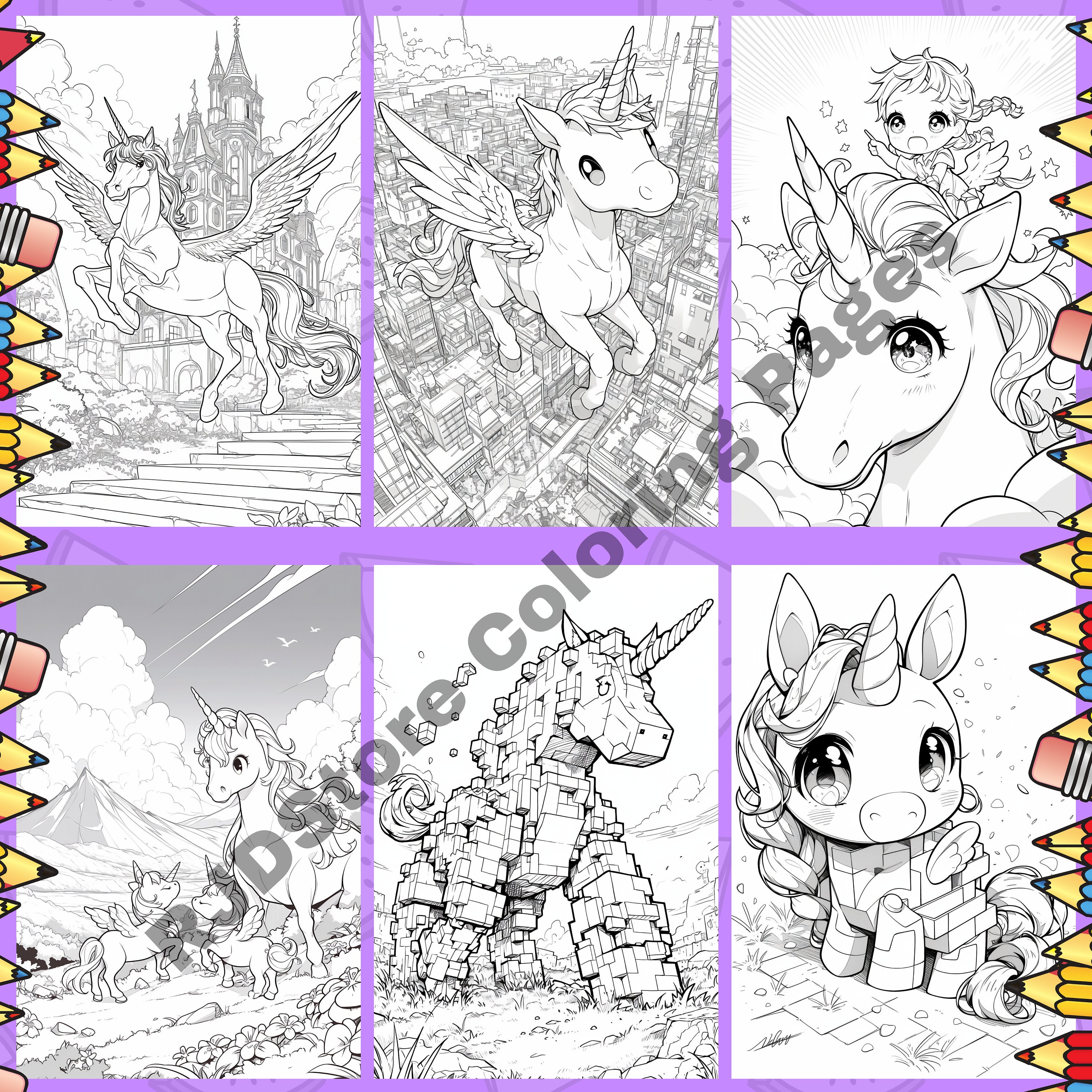 Fantasy Unicorn Coloring Pages, Coloring Book, Digital Download, High ...