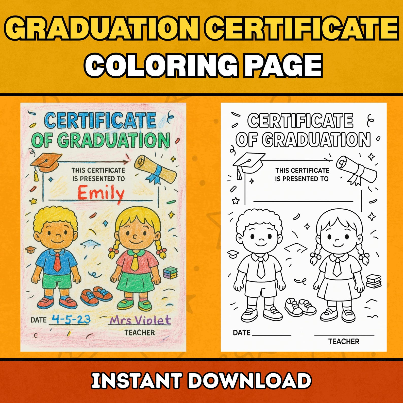 Kids Graduation Certificate Coloring Page: Printable PDF Activity - Etsy