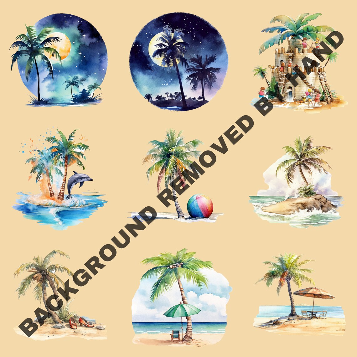 35 Watercolor Palm Trees Png Cliparts, Tropical Paradise, Vacation Png ...
