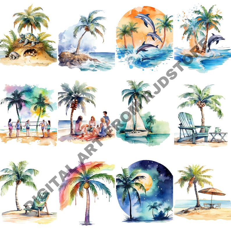 35 Watercolor Palm Trees Png Cliparts Tropical Paradise - Etsy