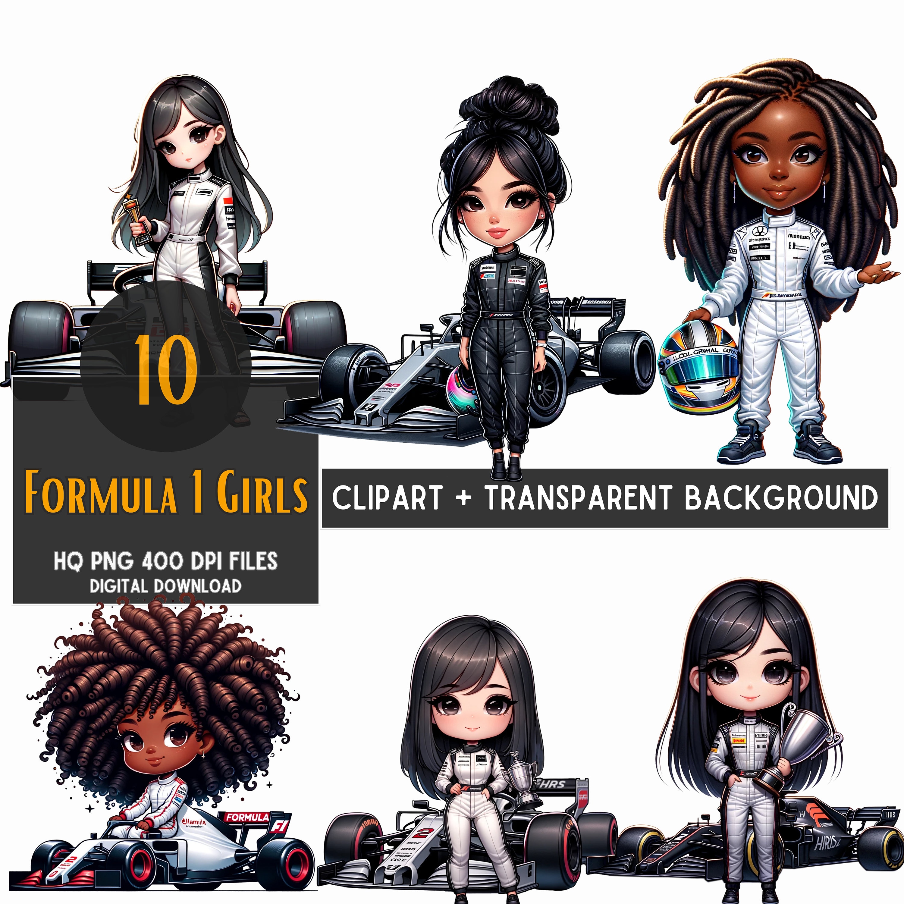 Formula 1 Racing Girls Chibi Clipart Bundle (digital Download) - Etsy