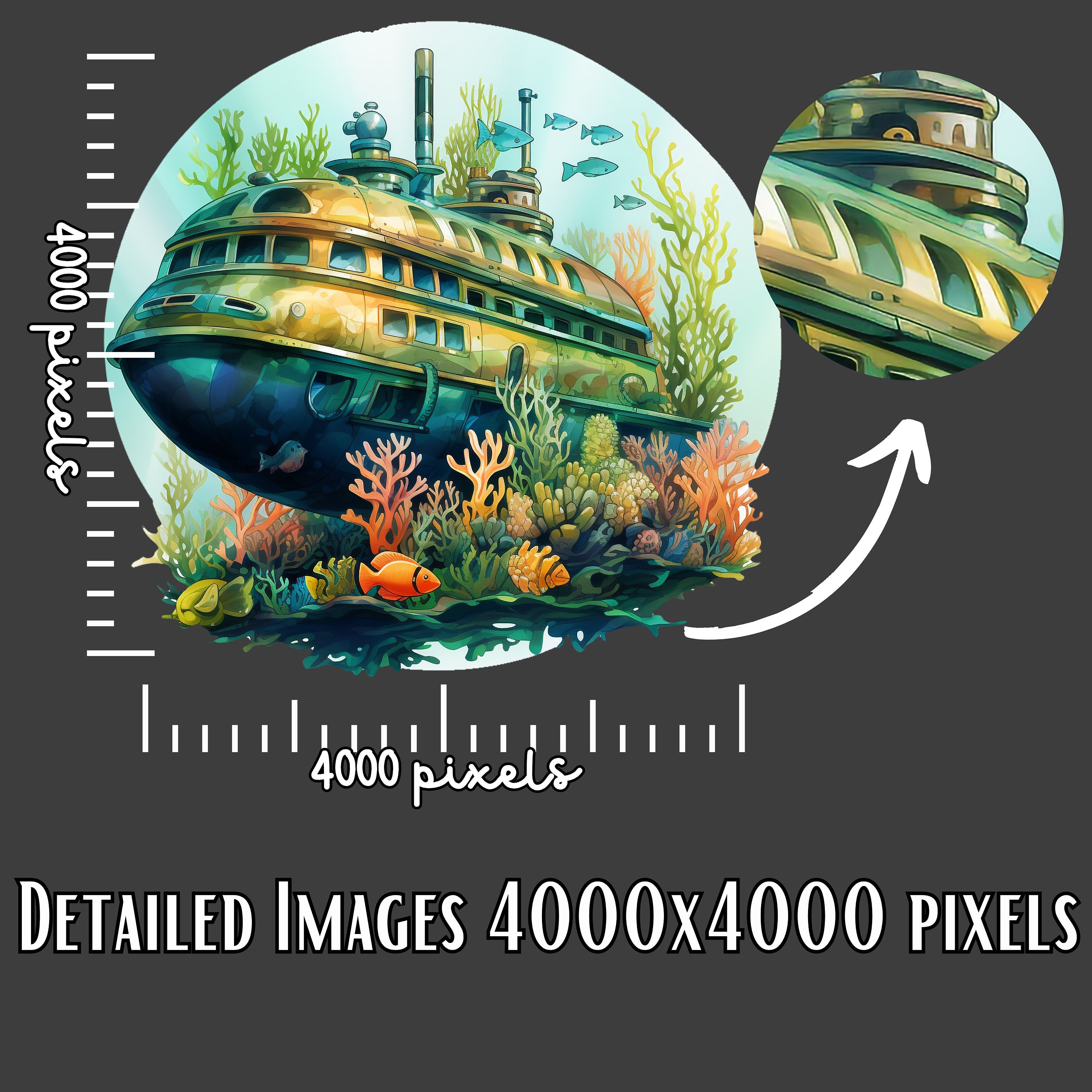 30 Watercolor Submarine Clipart Bundle, Deep Sea Ocean, Png Files, 300 ...