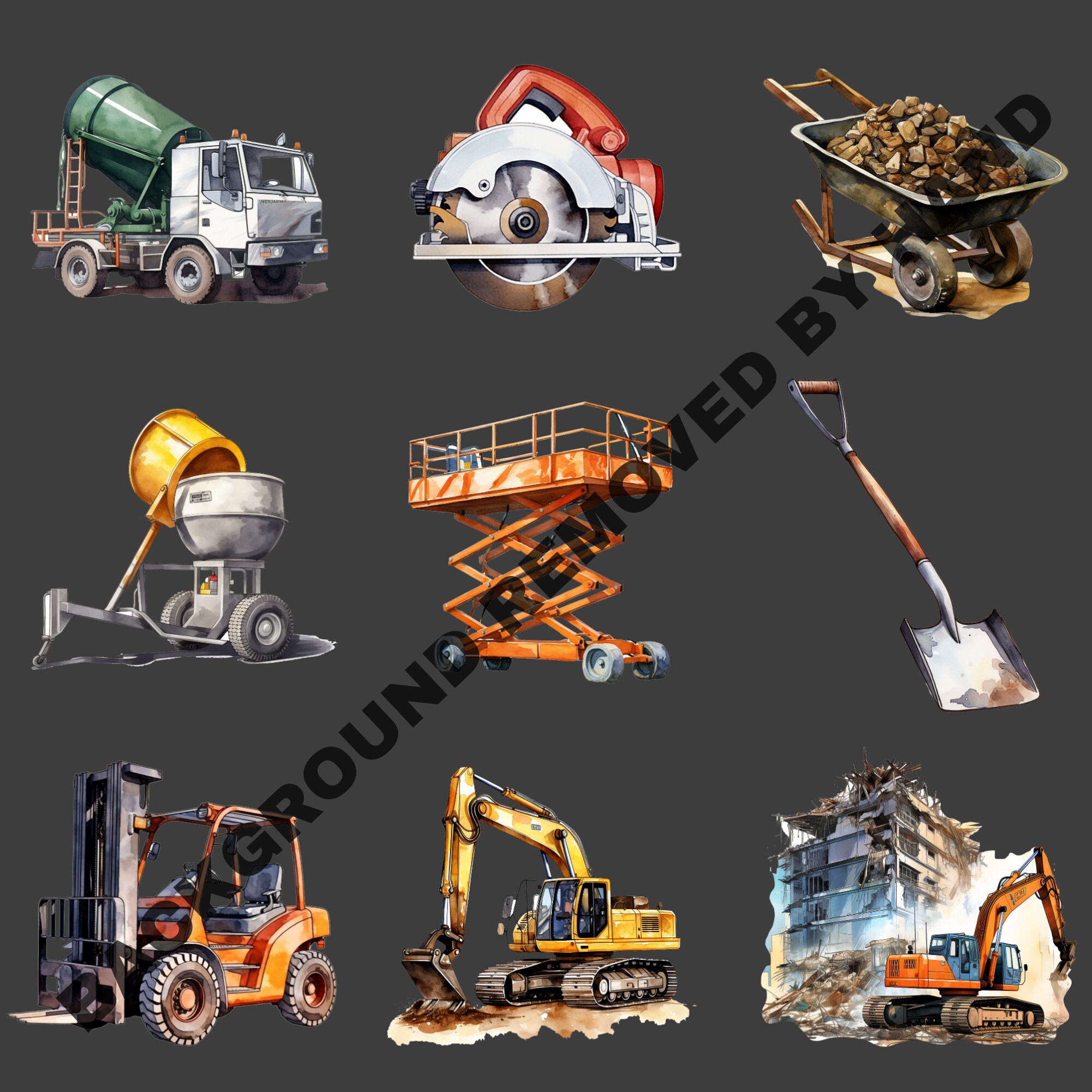 60 Construction Png, Truck, Vehicle, Kids, Watercolor Clipart Bundle ...