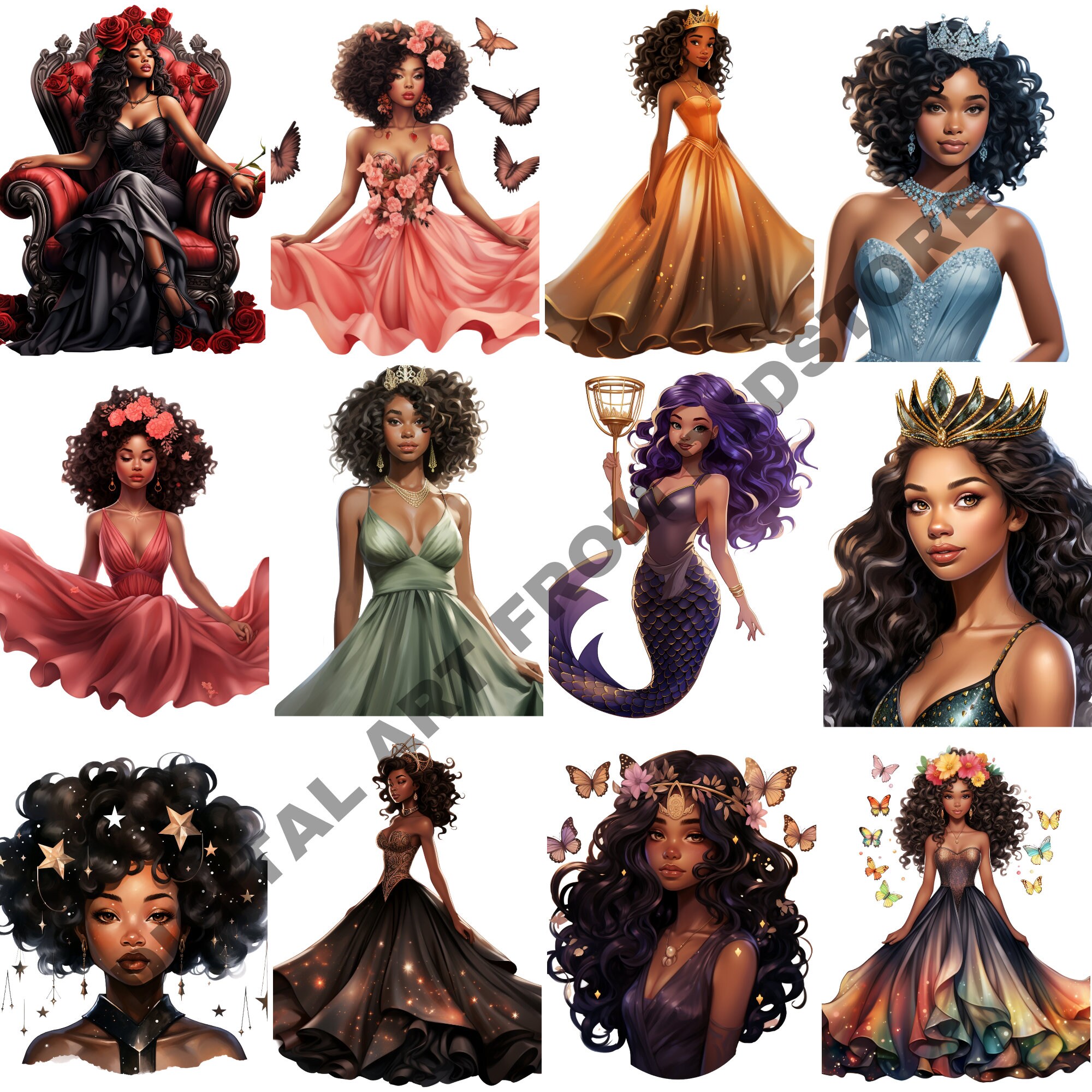 35 Watercolor Black Princess Cliparts African American Princesses ...