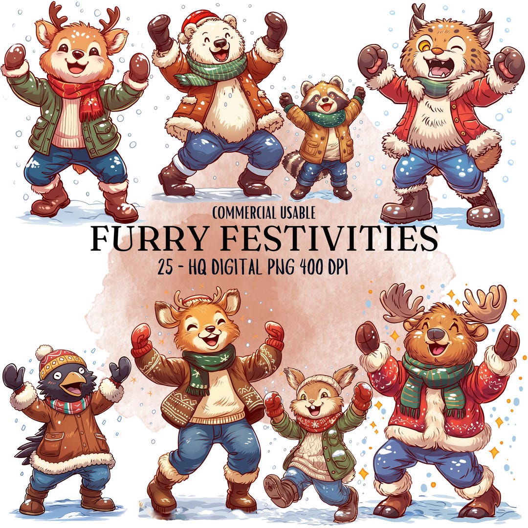 Happy Christmas Animals Clipart Bundle, Happy Animals, Festive ...