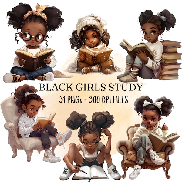 Black Girl Reading Clipart - Etsy