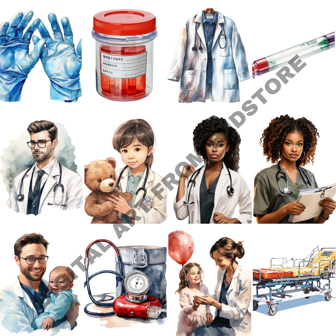 75 Watercolor Doctor Cliparts Hospital Female Doctors Equipment Png ...