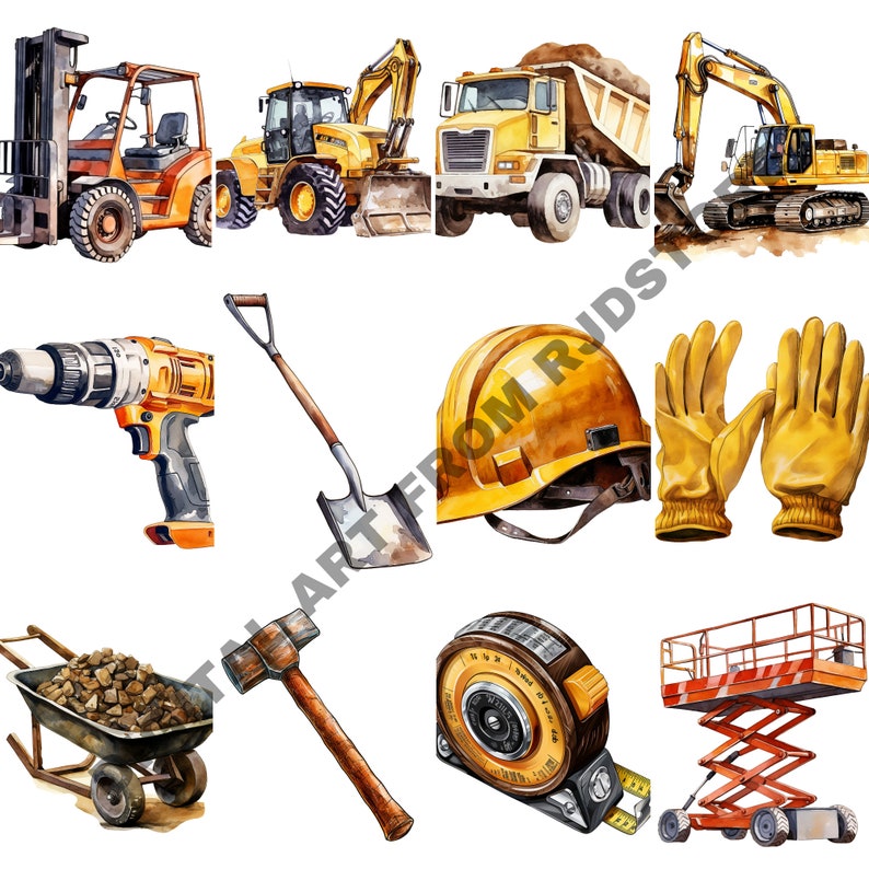 60 Construction Png, Truck, Vehicle, Kids, Watercolor Clipart Bundle ...
