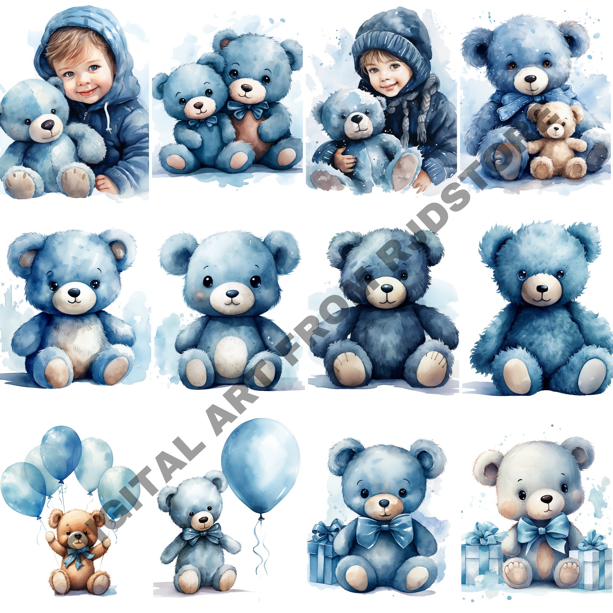 25 Watercolor Blue Teddy Bear Cliparts Cute Baby Bear Babyshower Png ...