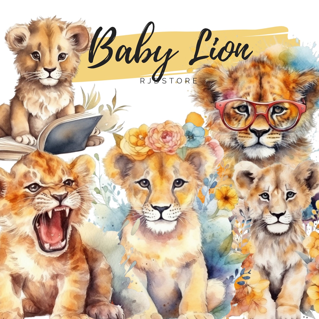 Watercolor Baby Lion Clipart Safari Animal Baby Animals - Etsy