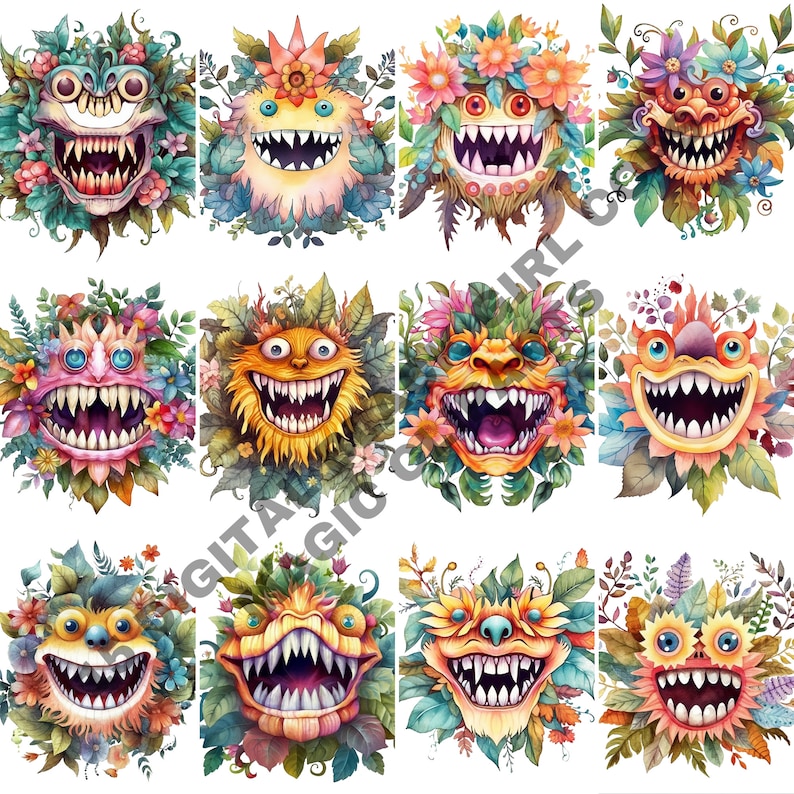 15 Monster Flowers Clipart Bundle Flower Monster Png Horror - Etsy