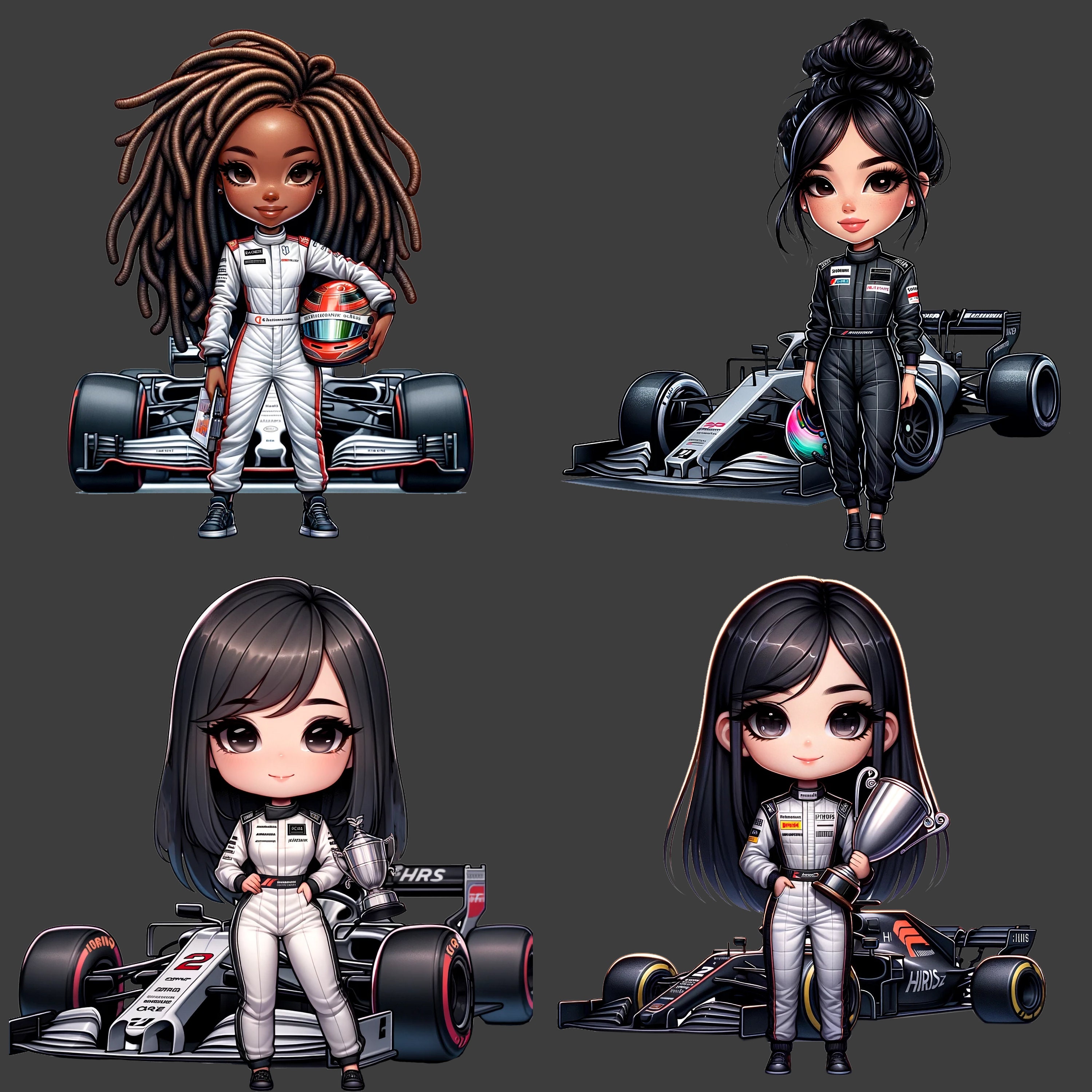 Formula 1 Racing Girls Chibi Clipart Bundle (digital Download) - Etsy