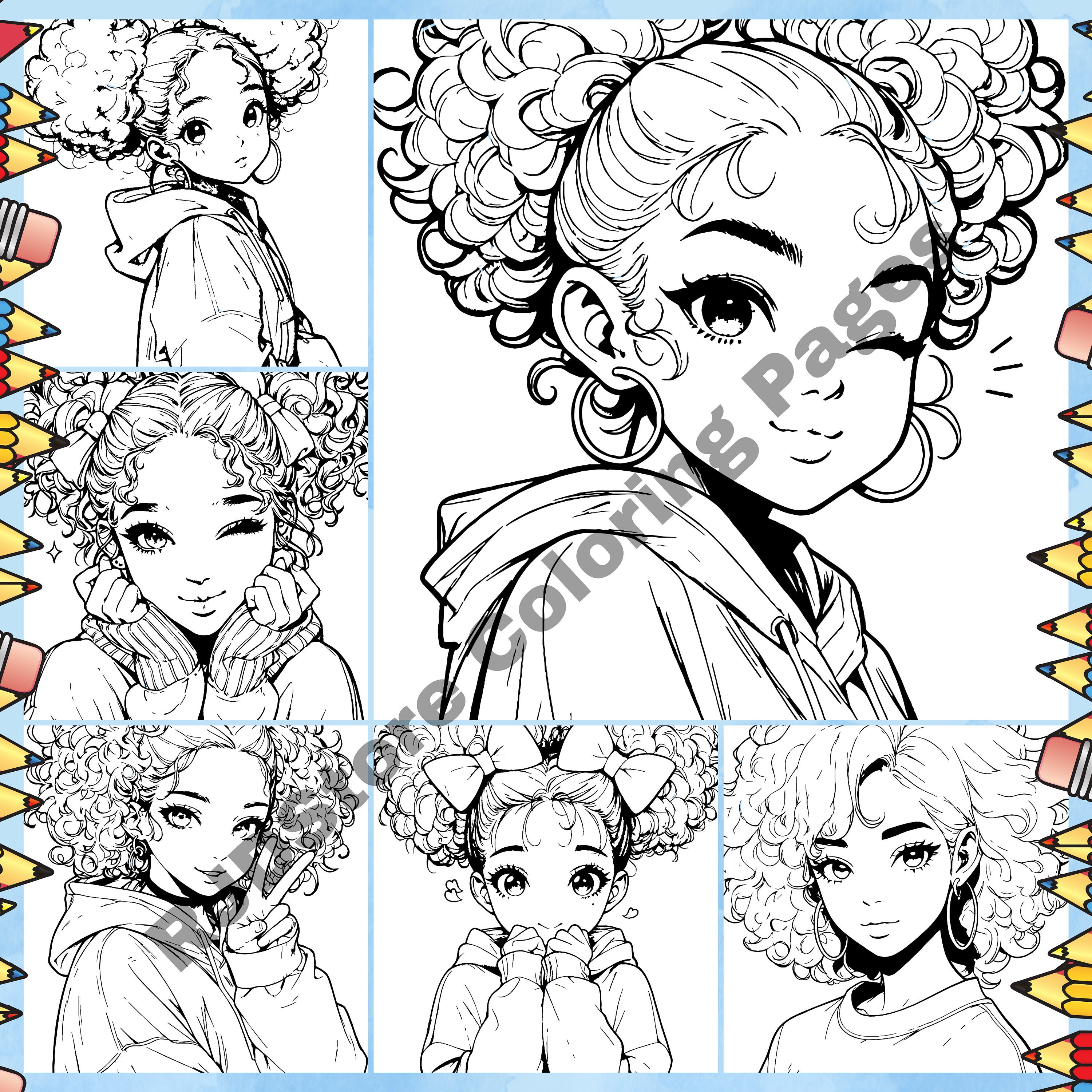 58 Kawaii Black Girls Coloring Pages, Coloring Book, Coloring Sheet ...