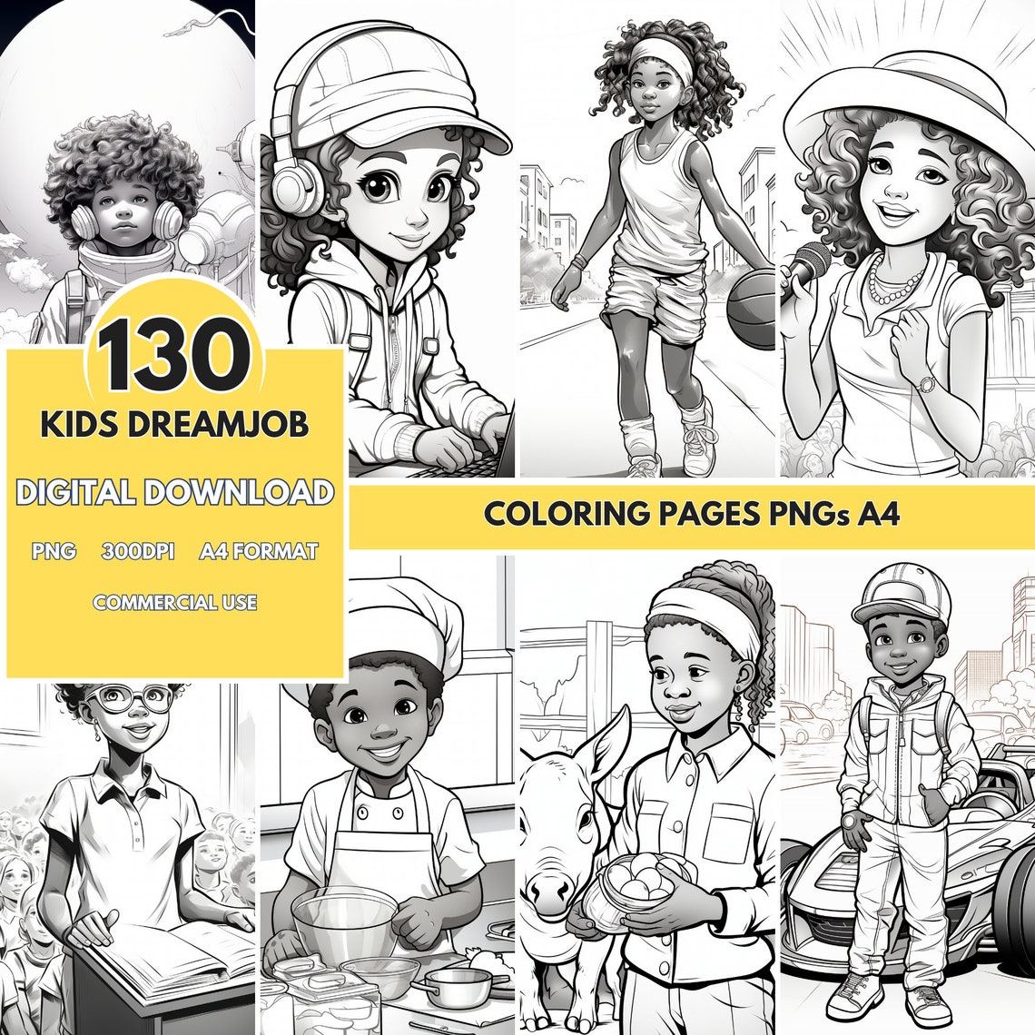 130 Black Kids Dream Job Coloring Page, Black Kids, Black Girl and Boy ...