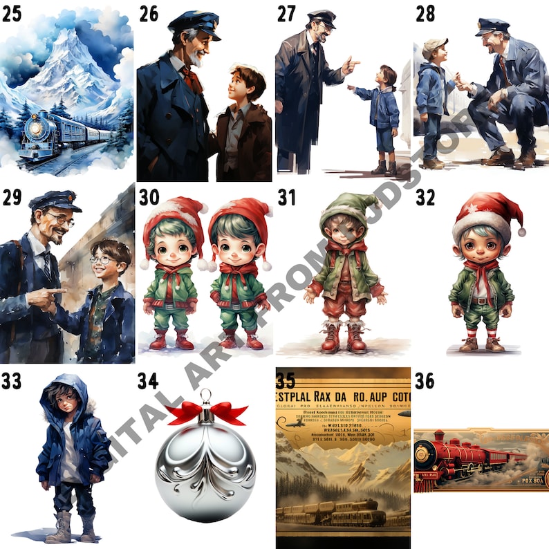 Polar Express Train Clipart Bundle: Watercolor Christmas PNG Files - Etsy