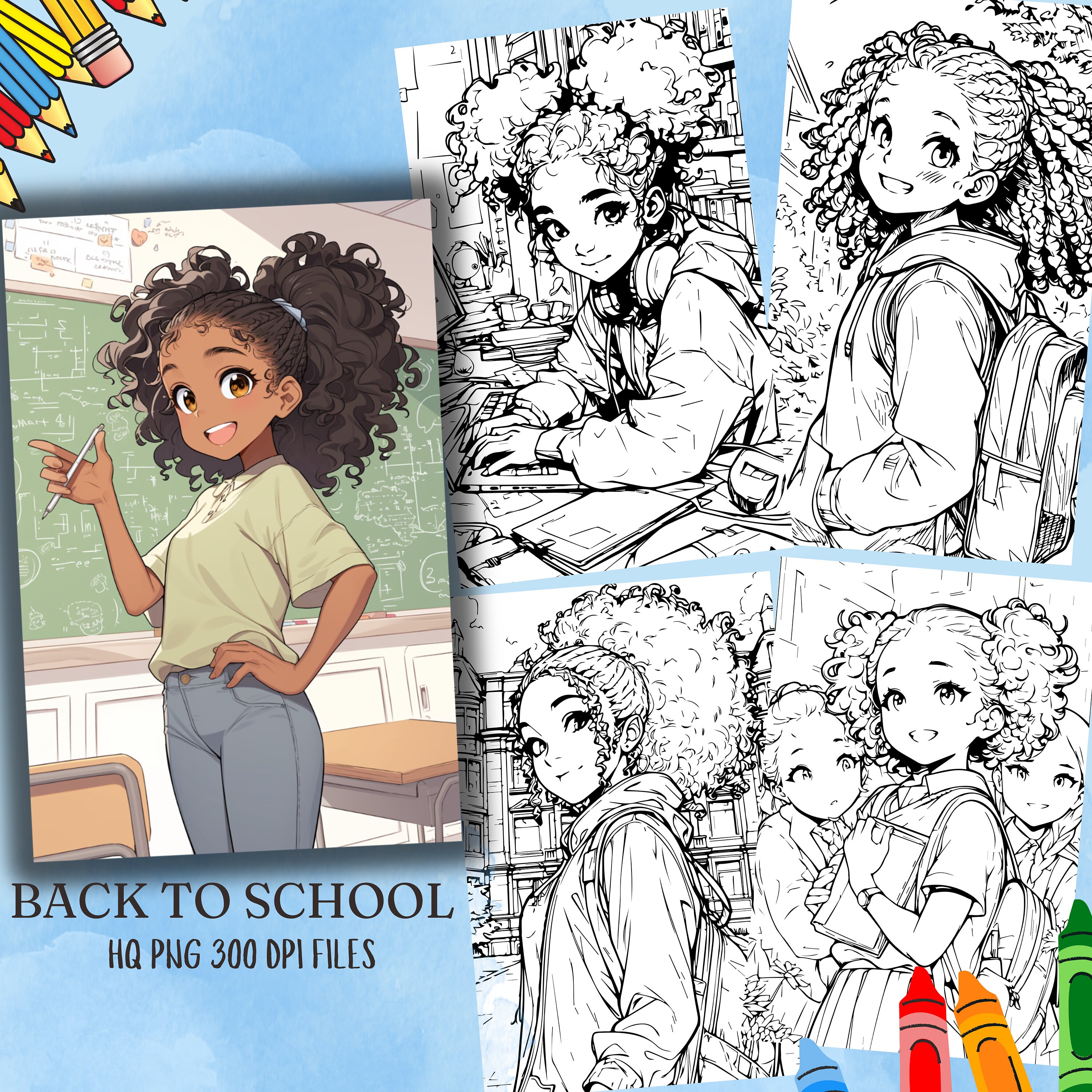 Black Girls Back to School Coloring Pages Coloring Book for Kids and ...