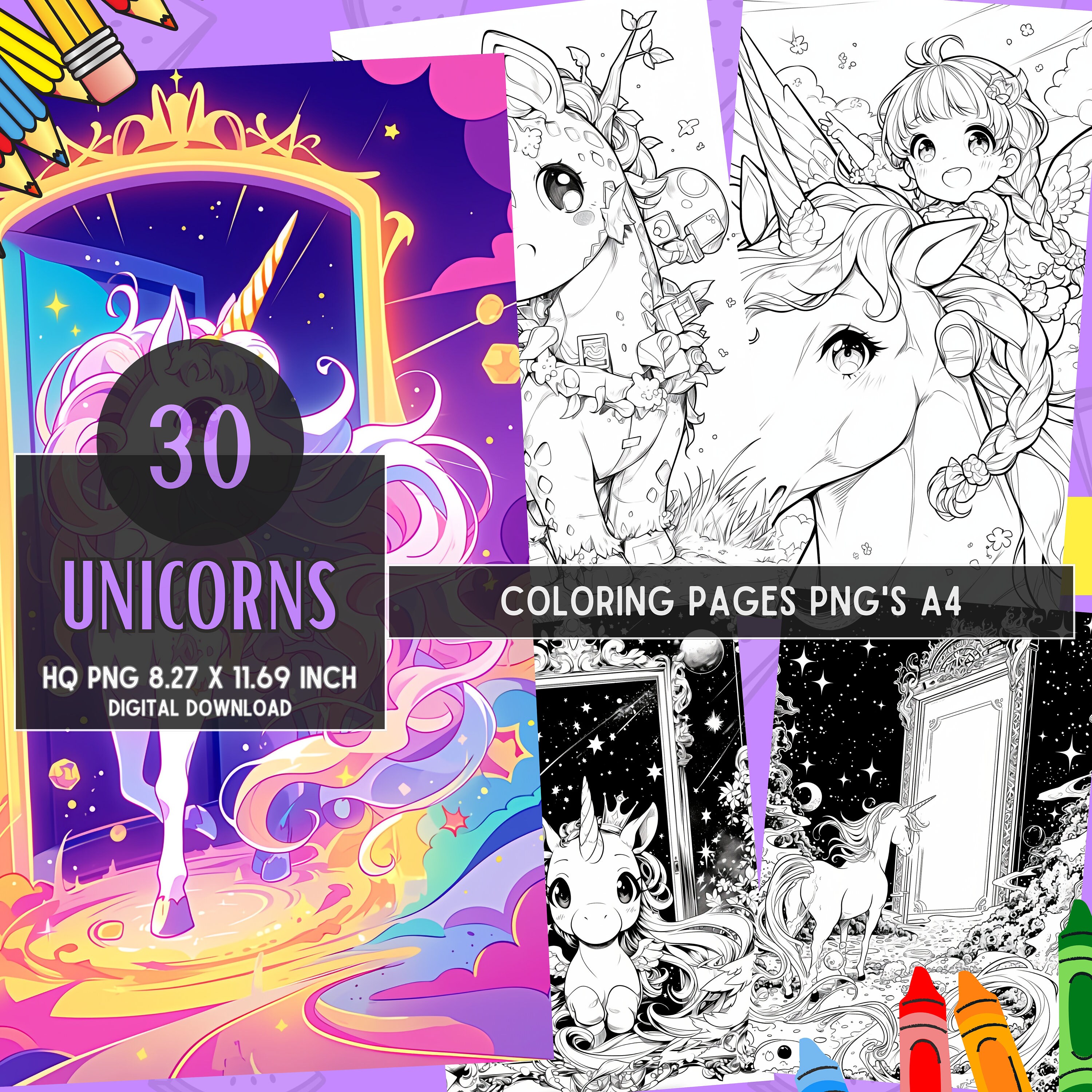 Fantasy Unicorn Coloring Pages, Coloring Book, Digital Download, High ...