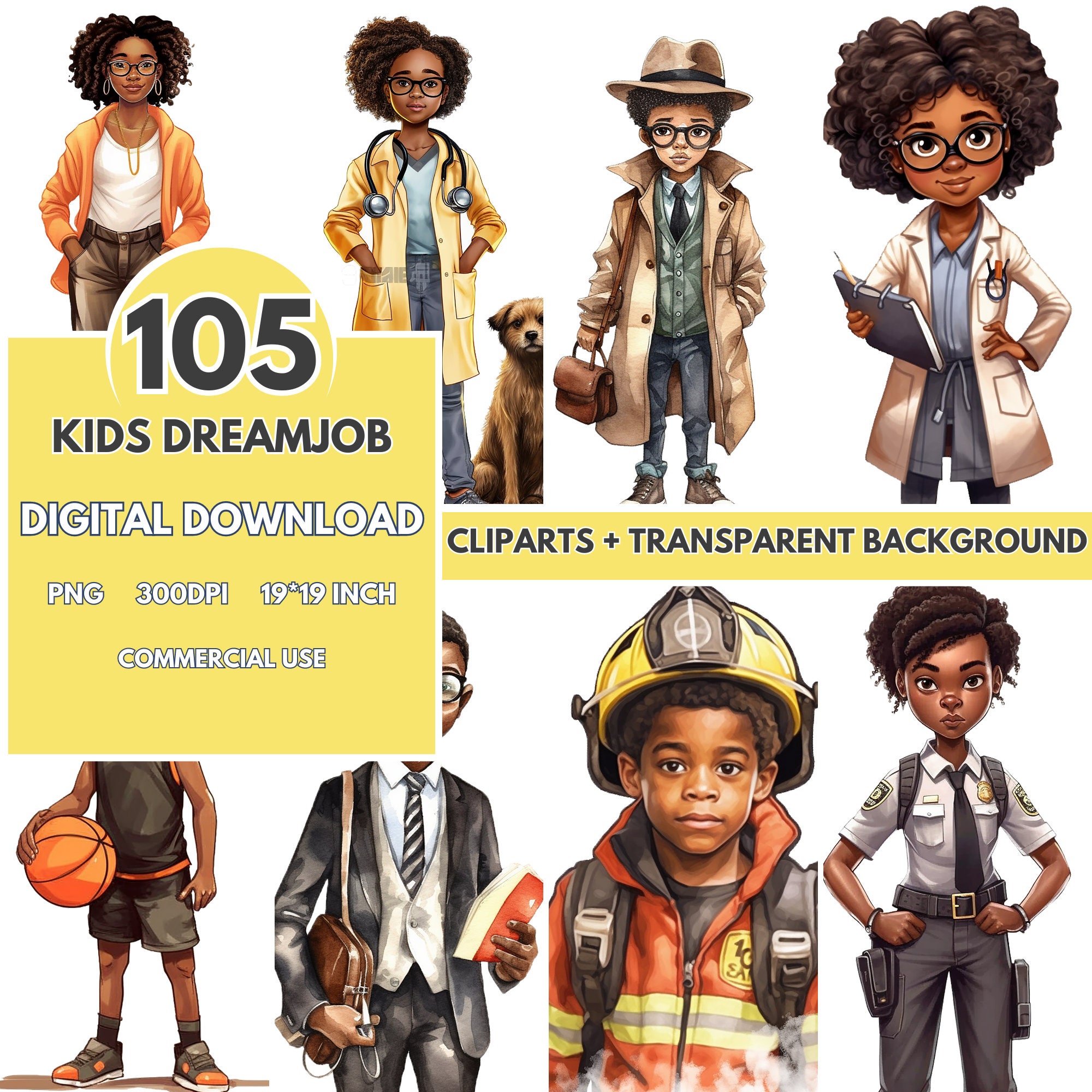 105 Black Kids Dream Job Clipart Black Kids Png Black Girl - Etsy UK