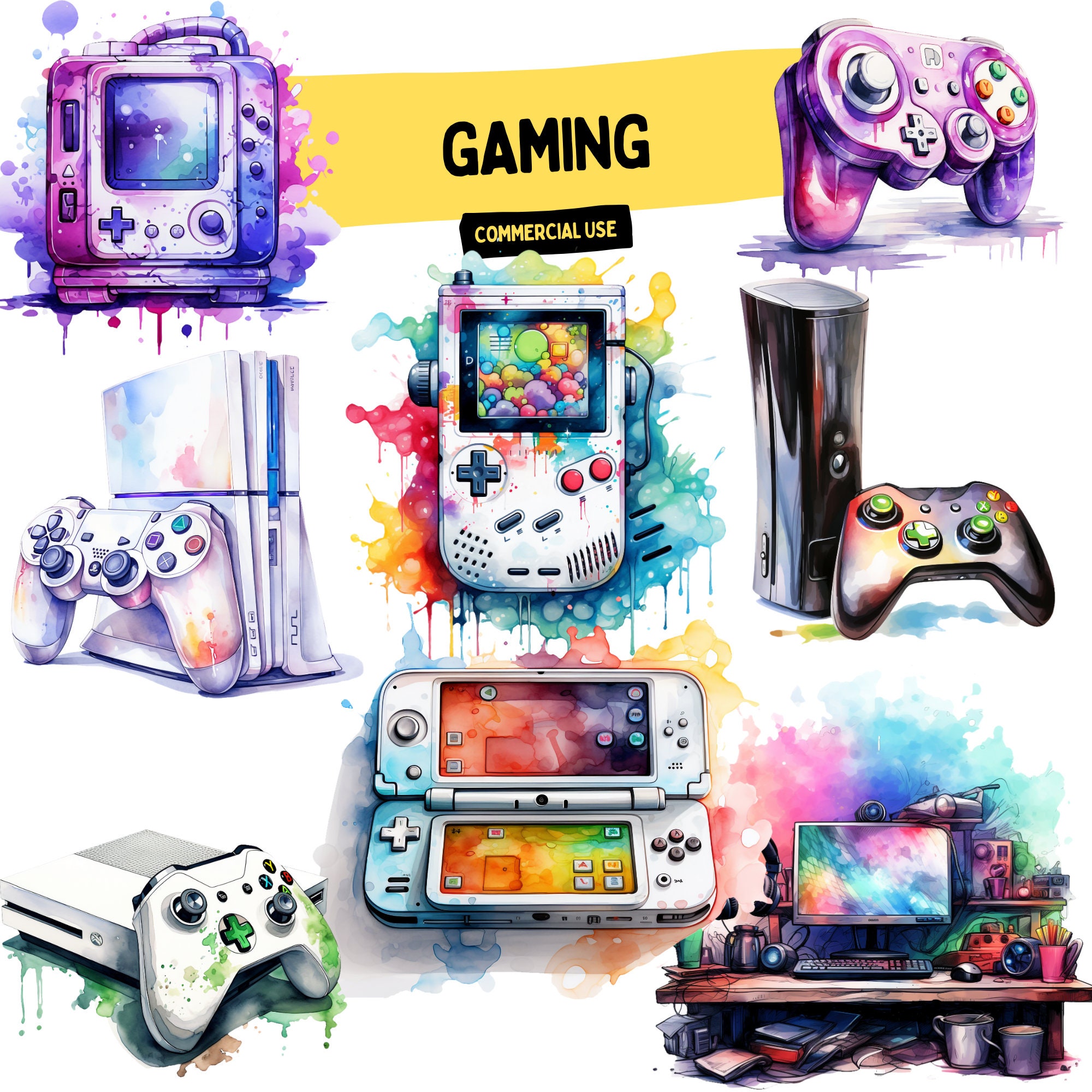 54 Gaming Png Bundle Watercolor Clipart Digital Download - Etsy