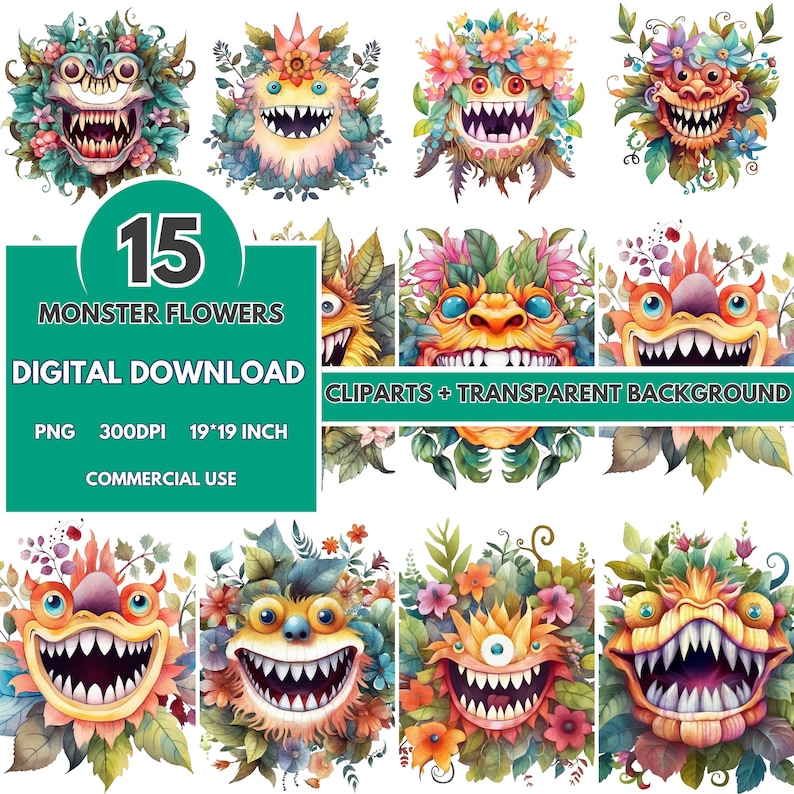 15 Monster Flowers Clipart Bundle Flower Monster Png Horror - Etsy