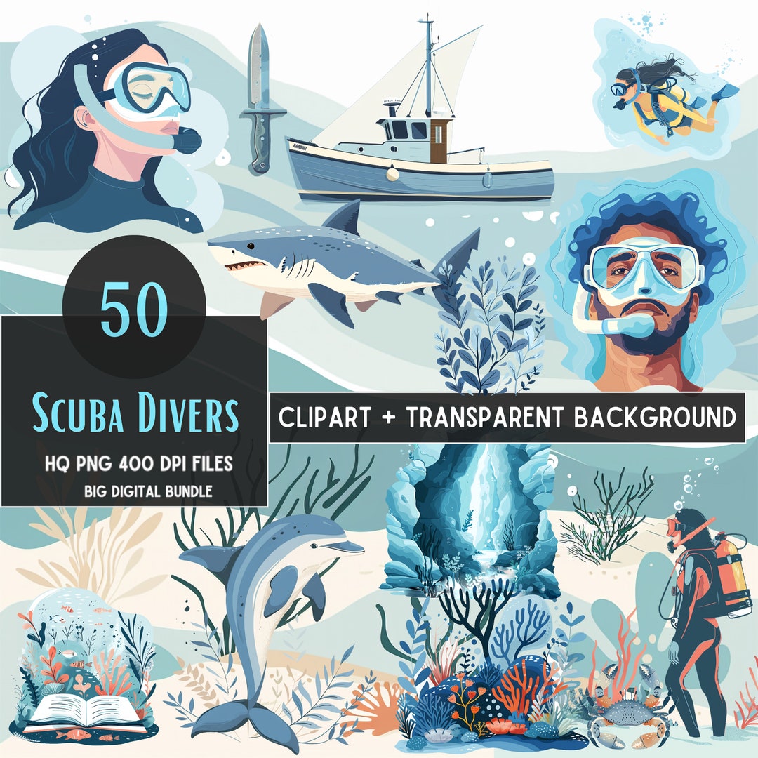 50 Scuba Diving Sea Clipart Bundle, Shark Png, Dolphin, Sea Life ...
