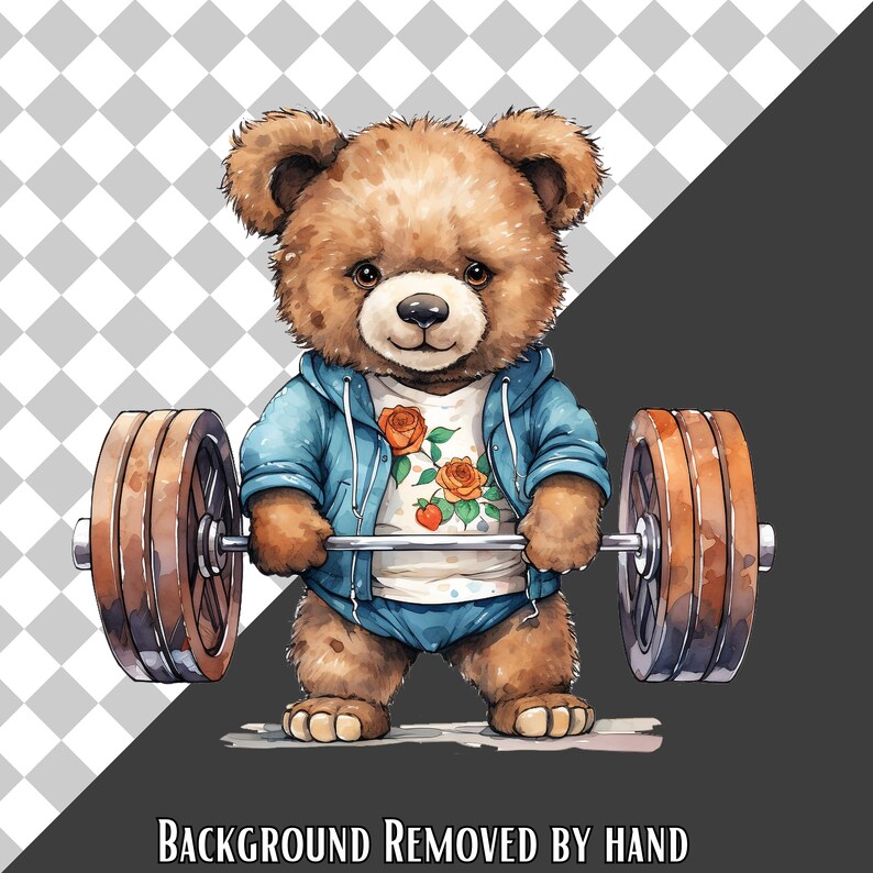 Gym Teddy Bear Clipart Bundle: Watercolor Weightlifting Designs ...