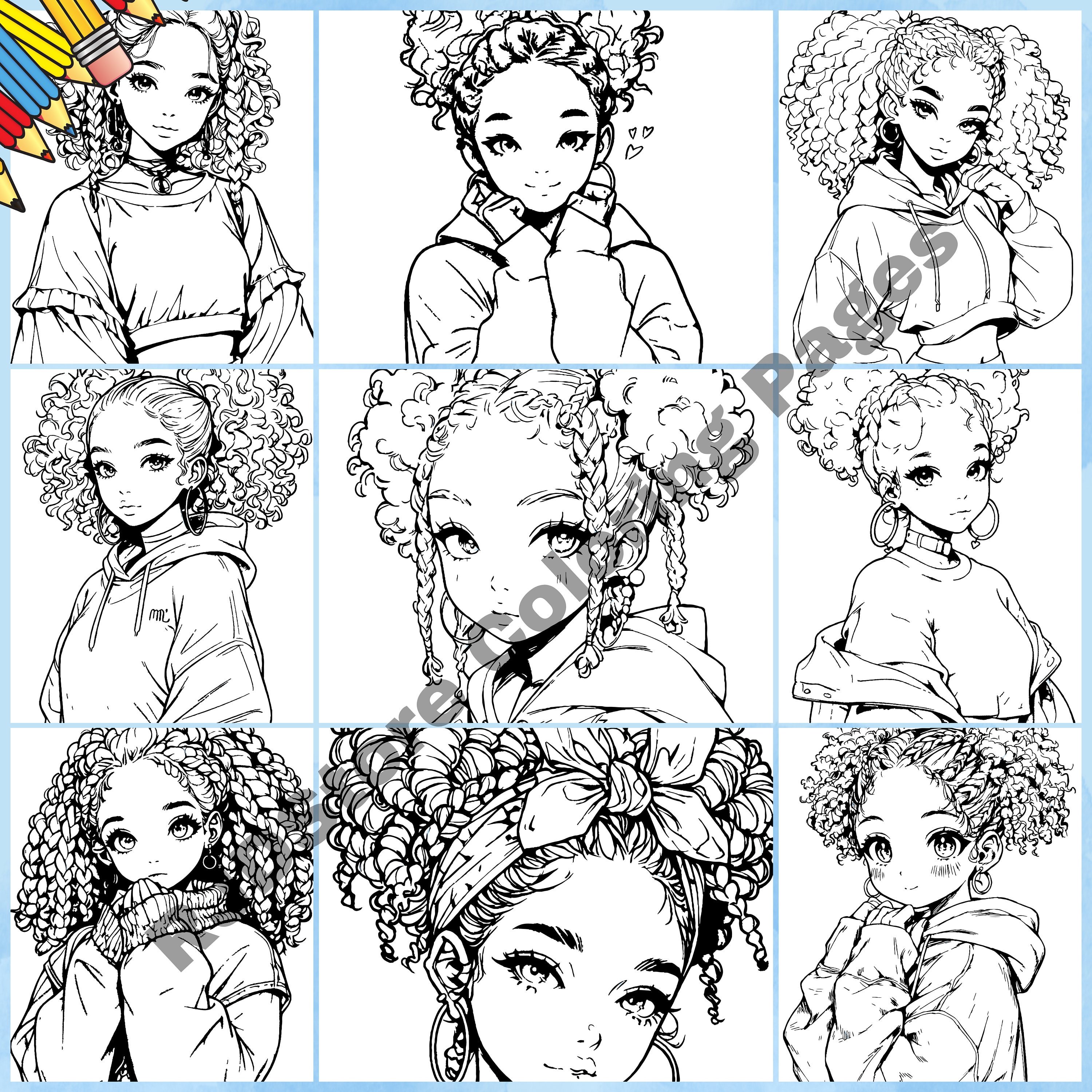 58 Kawaii Black Girls Coloring Pages, Coloring Book, Coloring Sheet ...