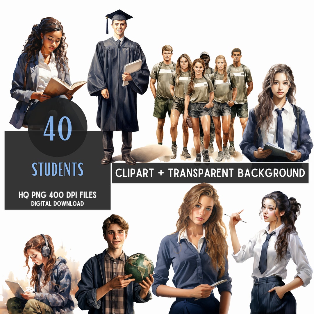 Watercolor Student Clipart Bundle: 40 PNG Files (digital Download) - Etsy