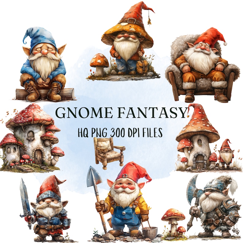 Gnome Fantasy Png Clipart Bundle, Gnomes, Mushroom, Cozy, Warrior ...