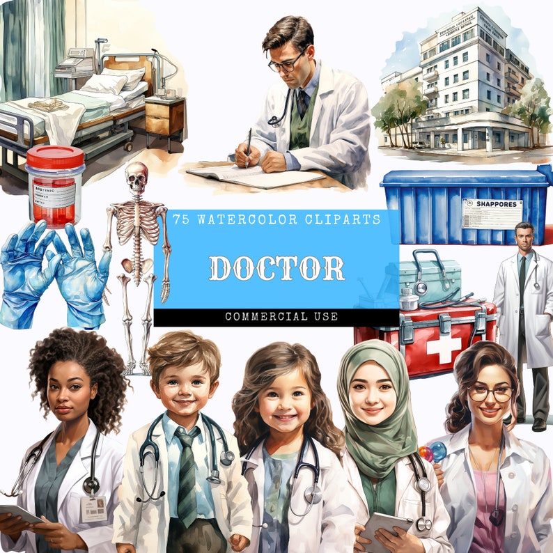 75 Watercolor Doctor Cliparts Hospital Female Doctors - Etsy