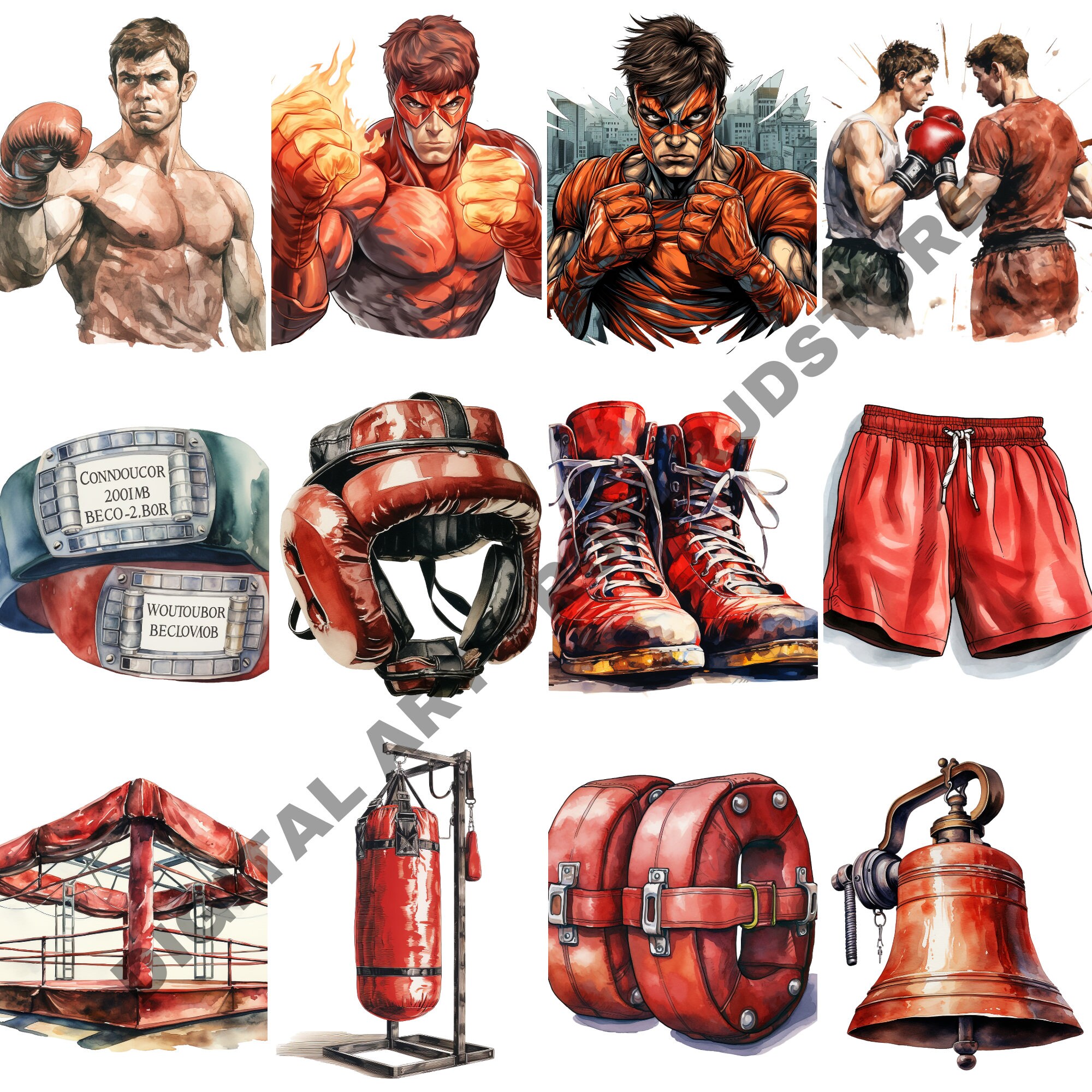 32 Boxing Png Clipart Bundle Watercolor Clipart Fighting Cliparts ...