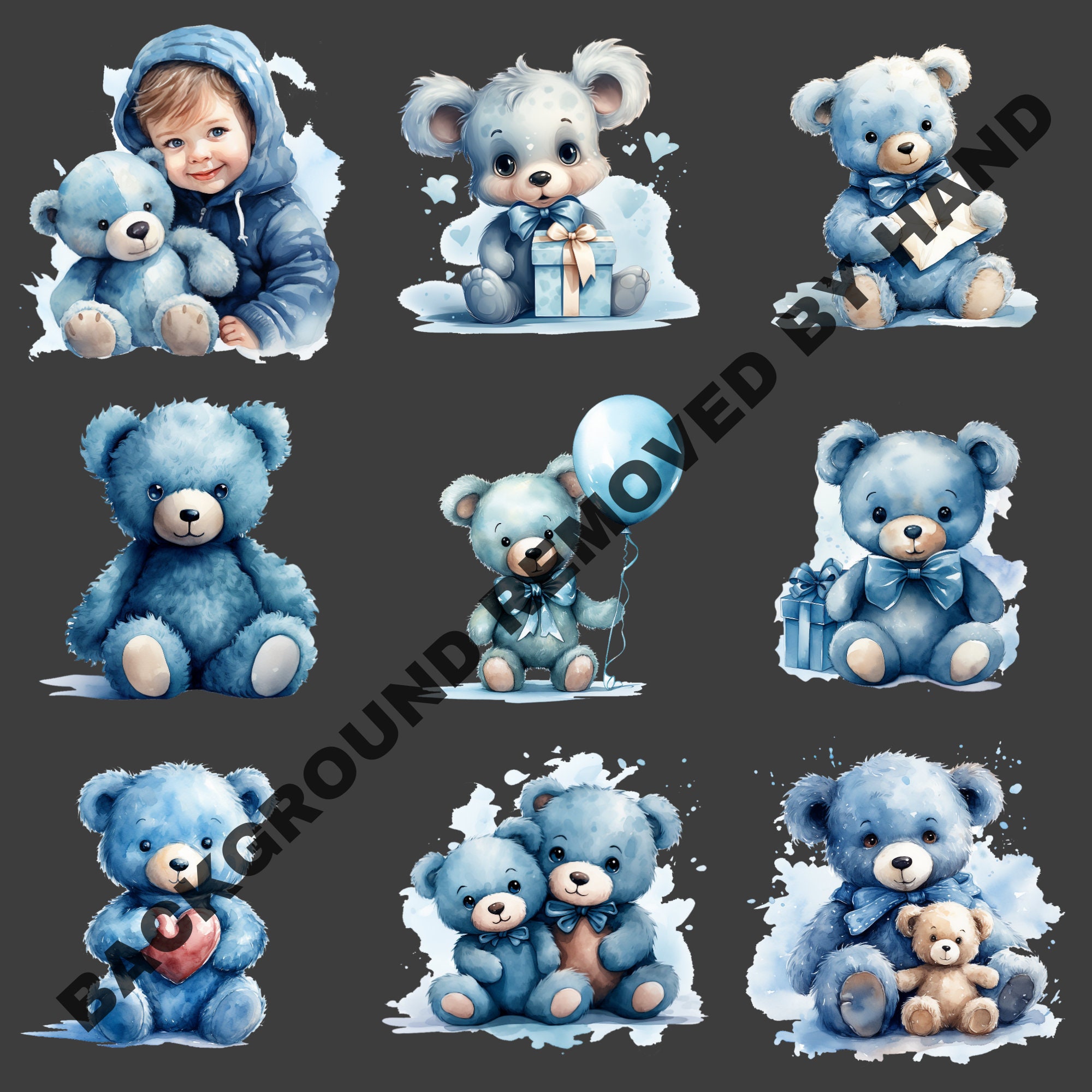 25 Watercolor Blue Teddy Bear Cliparts Cute Baby Bear Babyshower Png ...