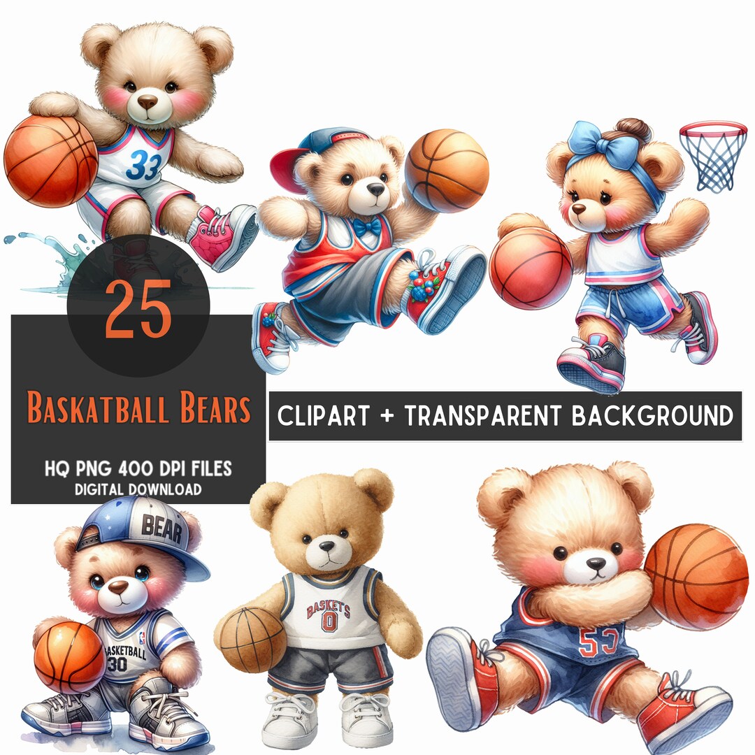 Teddy Bear Basketball Cliparts, Sports Cliparts, Clipart Bundle ...